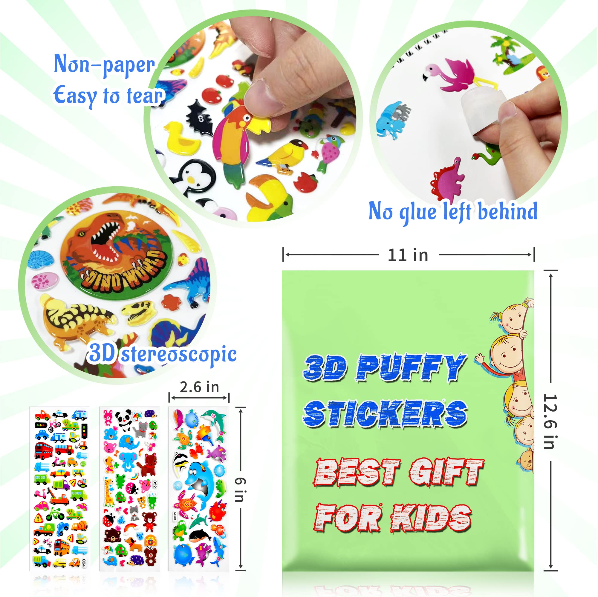 Stickers for Kids, 3D Puffy Stickers, 64 Different Sheets, 3200+ Cute Stickers, Including Animals, Cars, Airplane, Food, Letters, Flowers, Pets, Cakes and Tons More