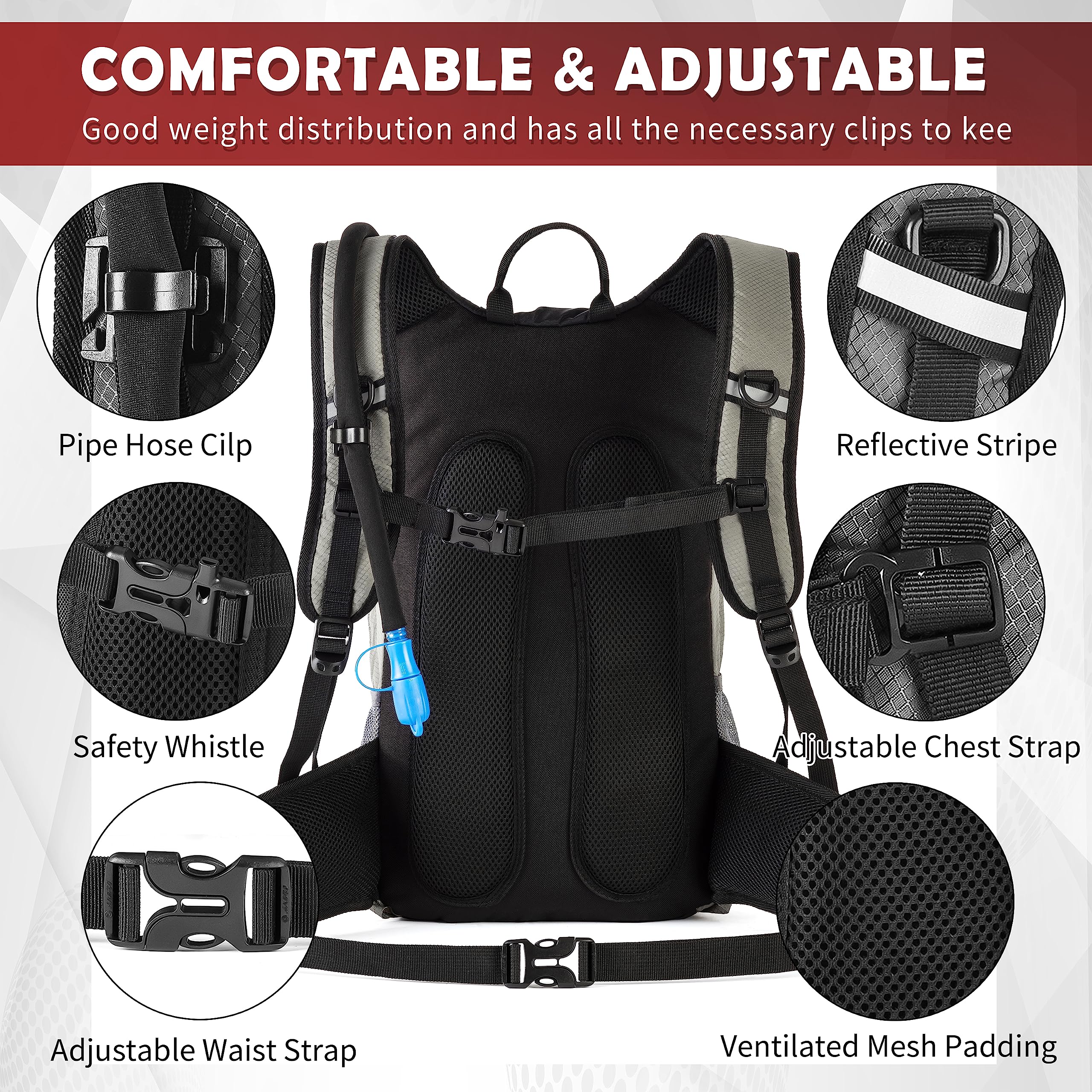 RUPUMPACK 18L Hiking Hydration Backpack - Insulated Hiking Backpack with 2.5L Water Bladder - Waterproof Water Backpack with Storage for Hiking
