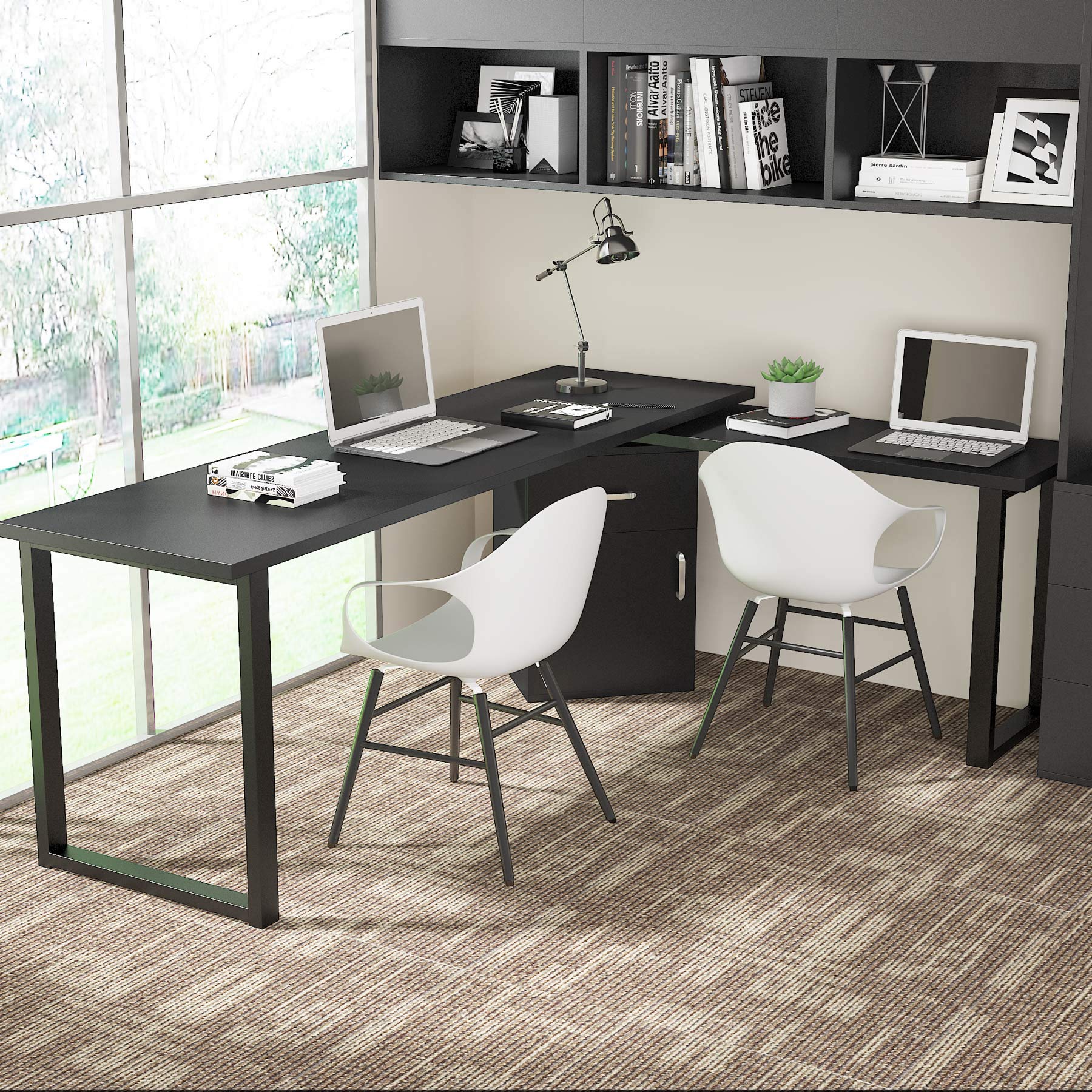 Tribesigns Reversible L Shaped Corner Computer Desk with Storage File Cabinet, 55 inch Rotating Standing Executive Office Study Writing Desk Table Workstation with Drawers for Home Office (Black)