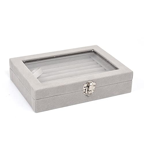 Velvet Glass Jewelry Display Storage Box Ring Earrings Tray Organizer Ring Holder Necklace Jewelry Box (Ring Tray)