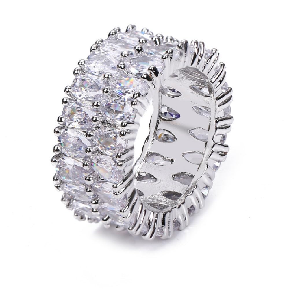 ZJQZBSS Sparkling Water Drop Full Diamond Gemstone Ring AAA Cubic Zirconia Ring CZ Diamond Double Row Ring Luxury Engagement Wedding Ring Ladies Ring (10)