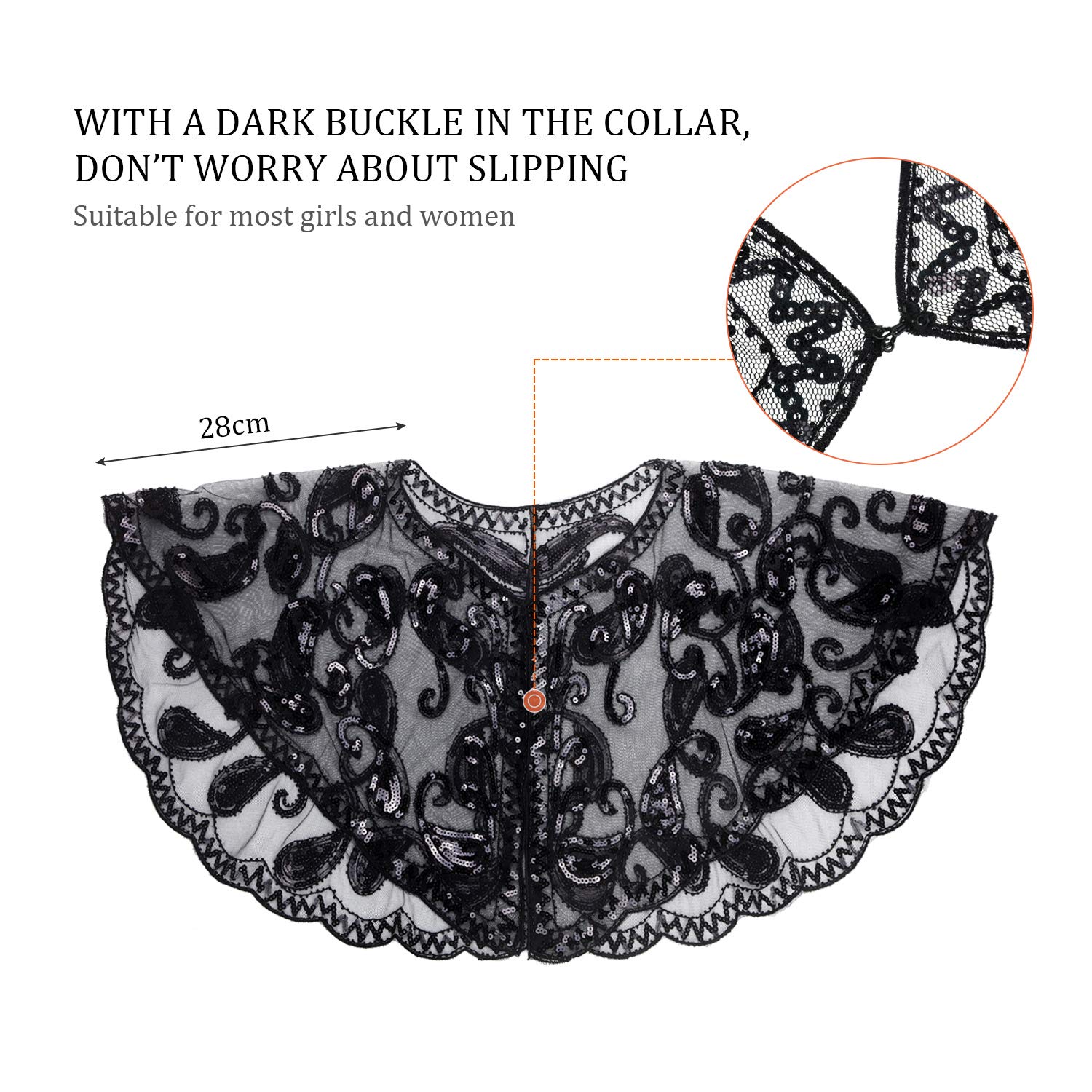 SATINIOR Women's 1920s Sequin Shawl Wrap Bridal Shawl Cover up Beaded Evening Cape (Black)