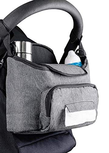 Universal Baby Stroller Organizer with Two Cup Holders Inside; Unique Tissue Bag at Front, and Detachable Shoulder Strap Attached.