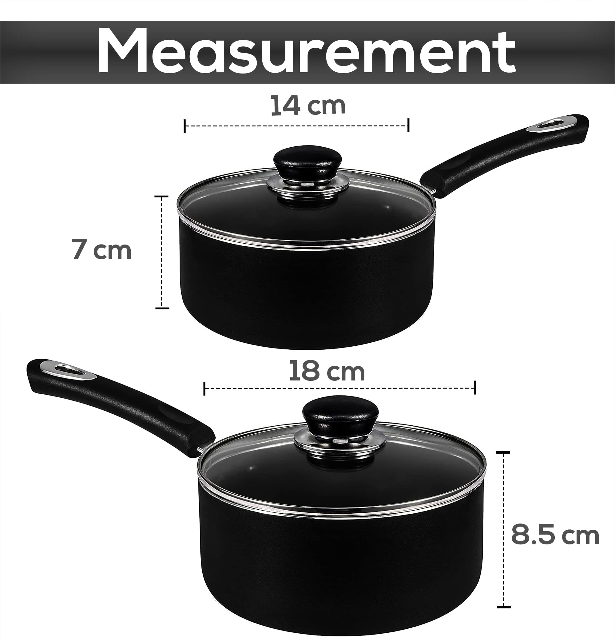 Utopia Kitchen Nonstick Saucepan Set - 1 Quart and 2 Quart - Glass Lid - Multipurpose Use for Home Kitchen or Restaurant (Black)