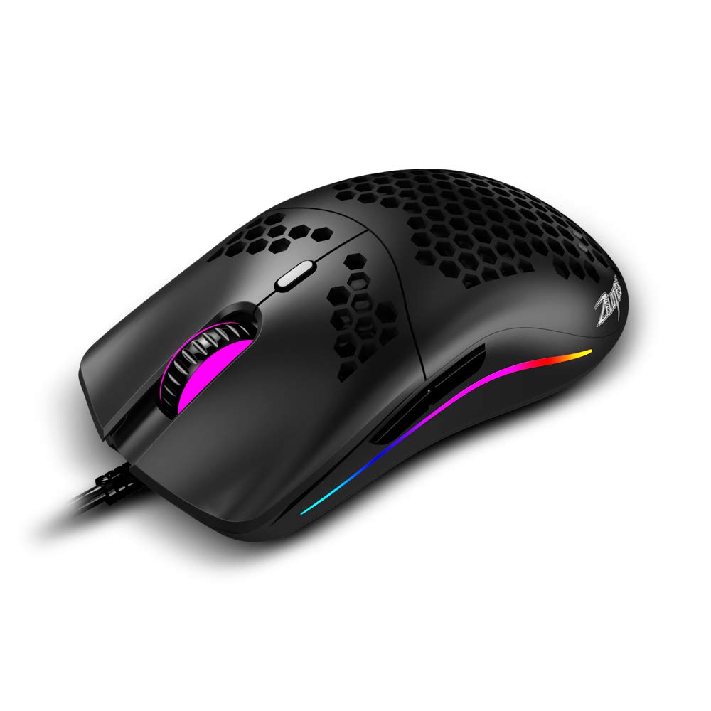 ZLOT Honeycomb Shell Gaming Mouse,65g Lightweight,3389 Gaming Sensor, Max-16000 DPI,50G Acceleration,400 IPS,2020 Edition Programmable and On-Board Memory Laser Gaming Mouse,Black