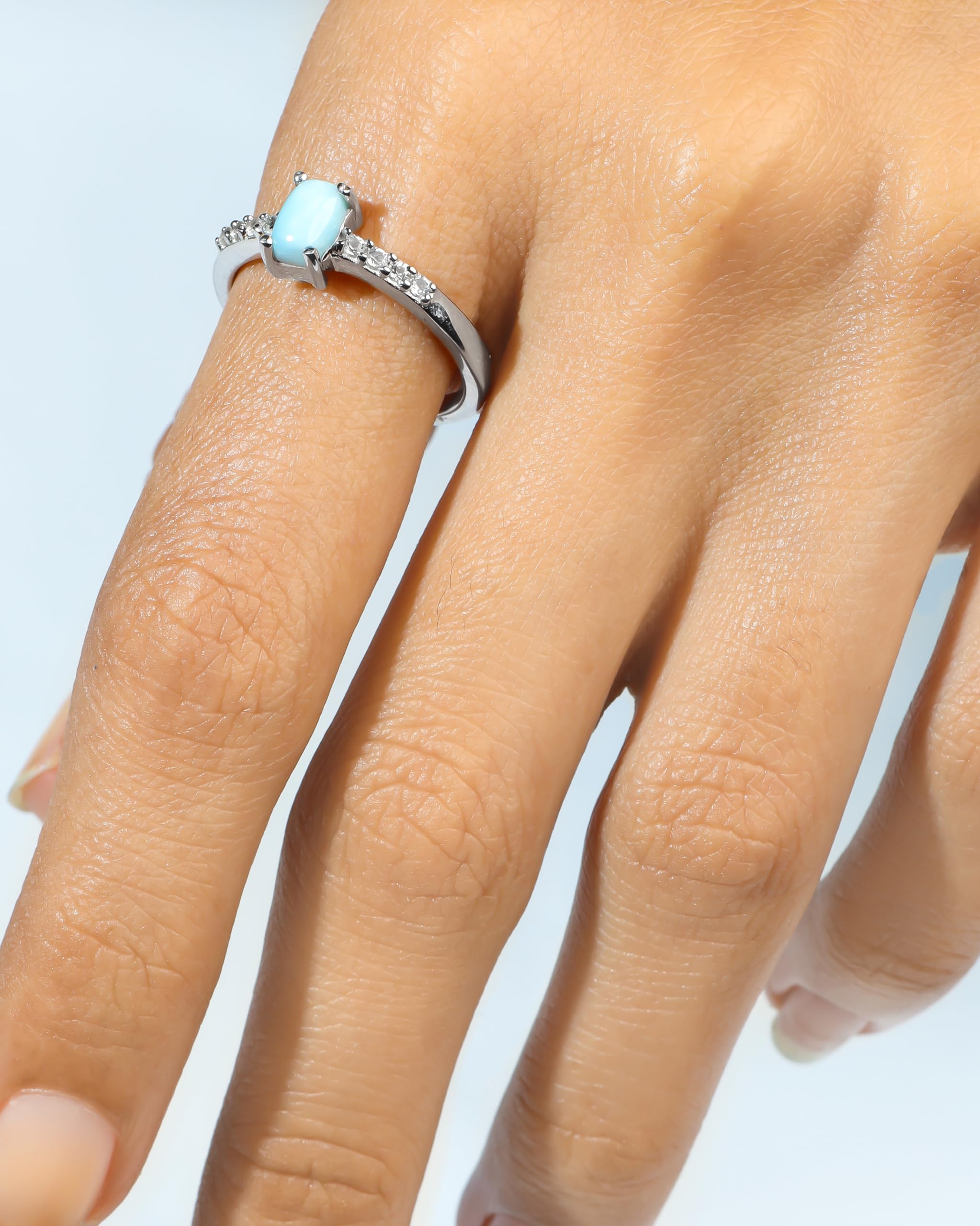 YoTreasure 0.64 ct. t.w. Larimar & White Topaz .925 Sterling Silver Engagement Ring