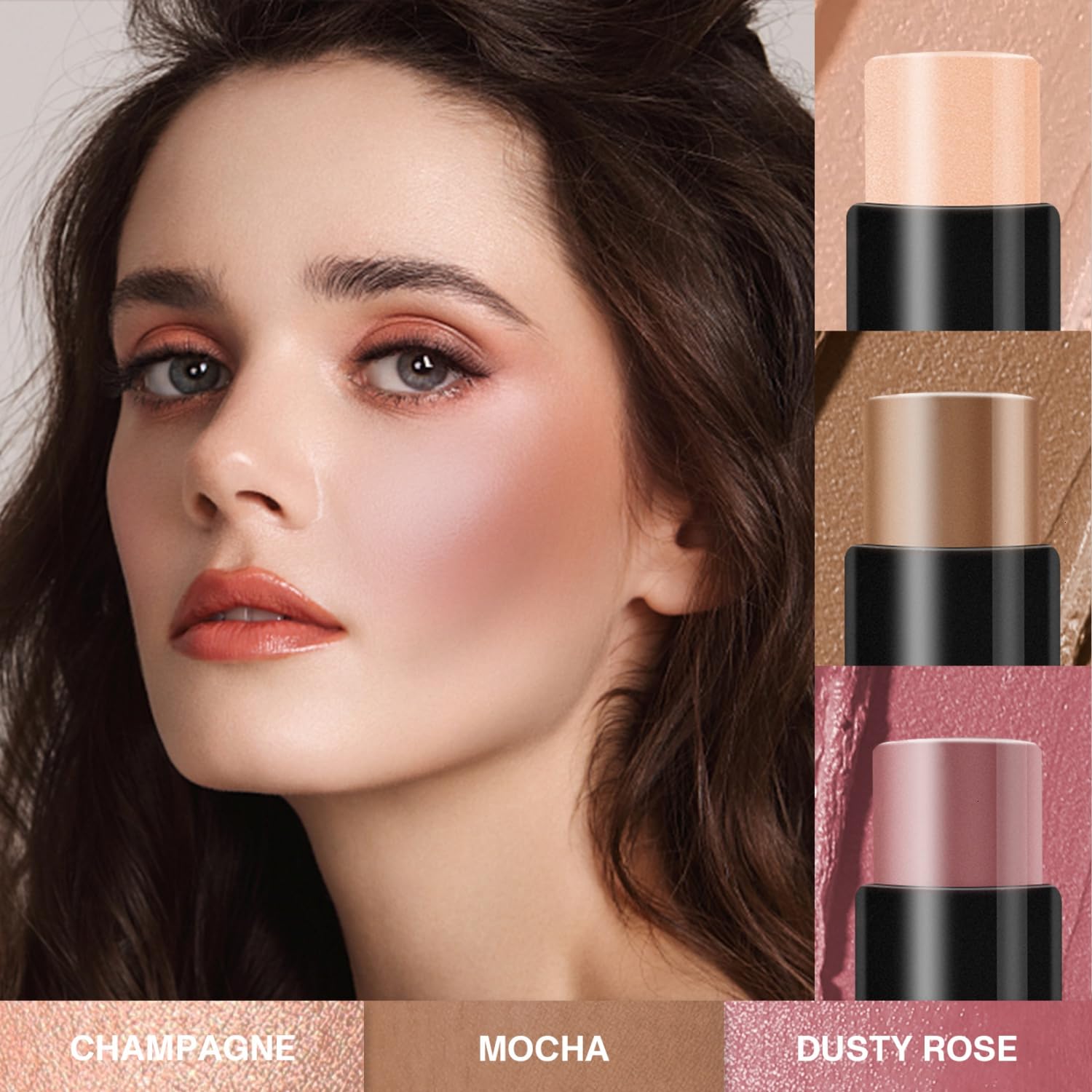Yoken 3 PCS Contour Stick Kit - Makeup Stick with Highlighters, Bronzer Contour, and Blush - Waterproof and Sweat-Resistant Multifunctional Cream Contour Stick - Large Capacity - Light-Medium