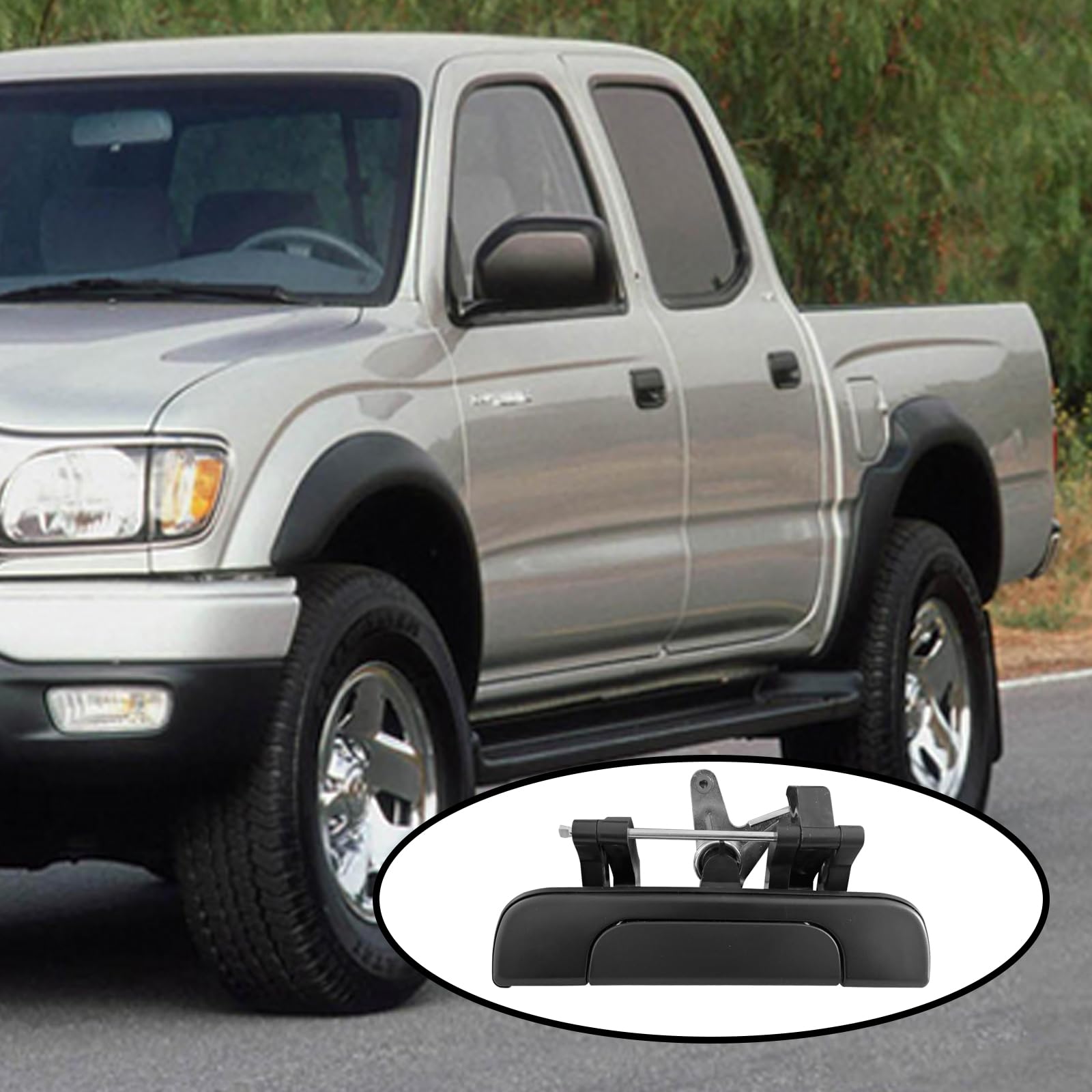 Tailgate Door Handle, Textured Black Handle Compatible with 1995 1996 1997 1998 1999 2000 2001 2002 2003 2004 Toyota Tacoma Pickup Replace# 6909035010 TO1915102 Tail gate Outside Liftgate Lock Latch