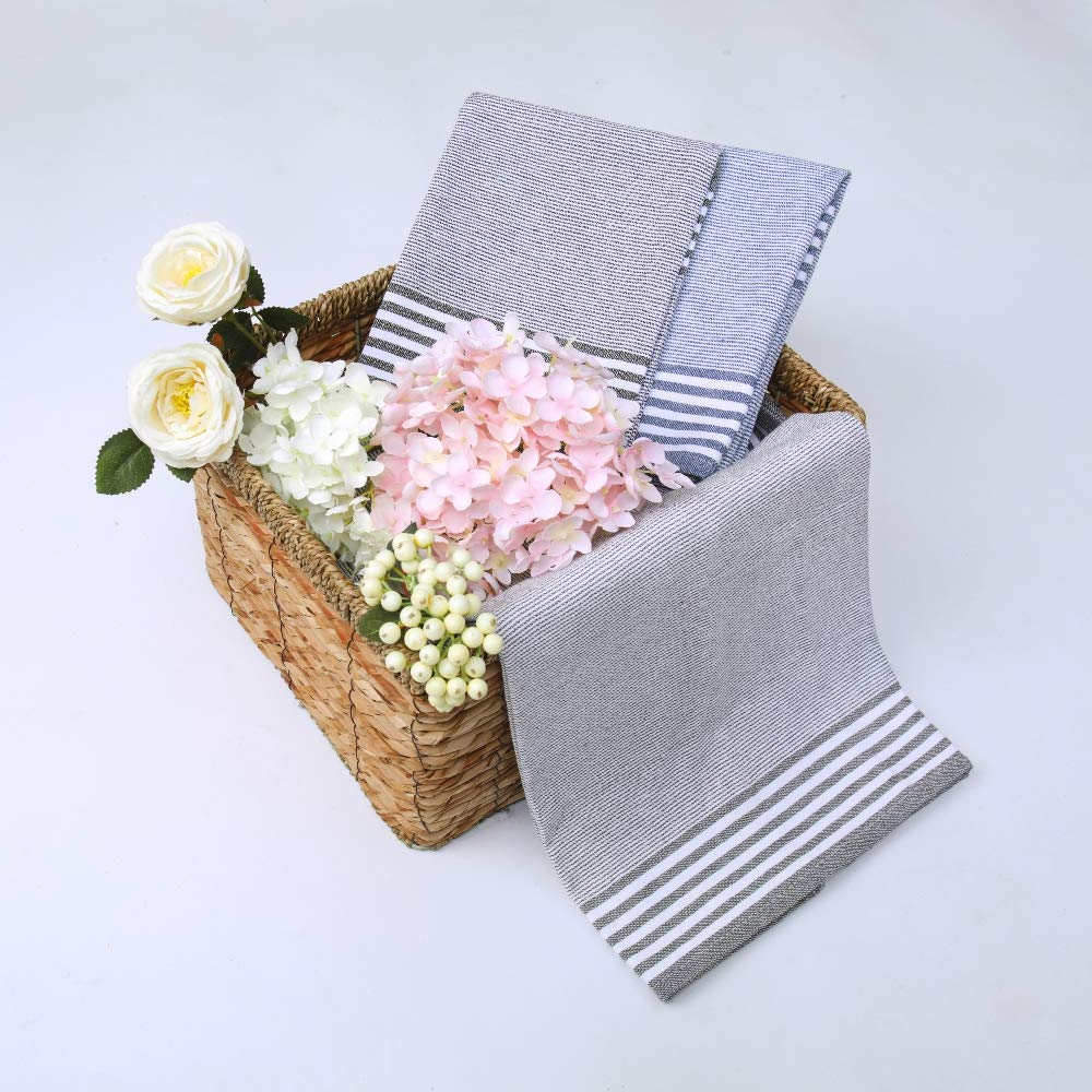 Wenzhi Kitchen Dish Towels for Washing Dishes, Cotton Light Blue Kitchen Towels for Drying, 19x28 Inches Tea Towels Pack of 3