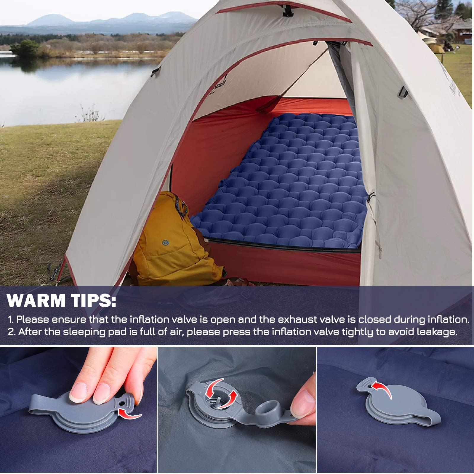 Zacro Double Camping Sleeping Pad, 2 Person Camping Sleeping Mat, Wide 47 inches Lightweight Camping Mattress, Sleeping Mat for Backpacking, Camp, Hiking, Travel.