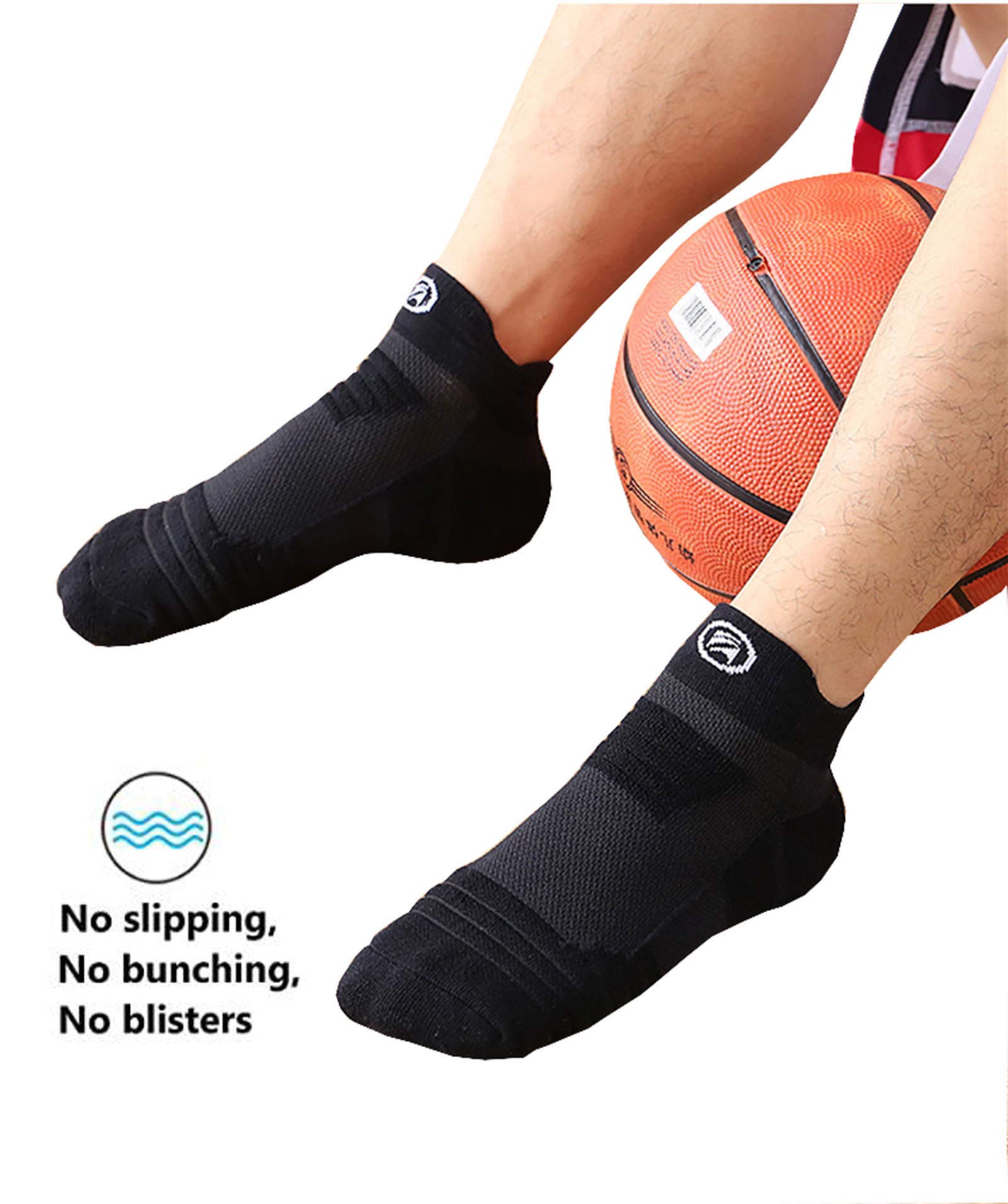 Yurlyson Men's Ankle Socks with Cushion, Sport Athletic Running Socks Black One Size