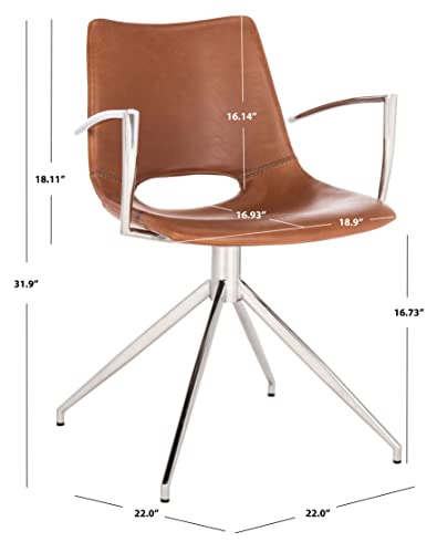 Safavieh Home Dawn Mid-Century Modern Light Brown Faux Leather and Stainless Steel Swivel Office Arm Chair