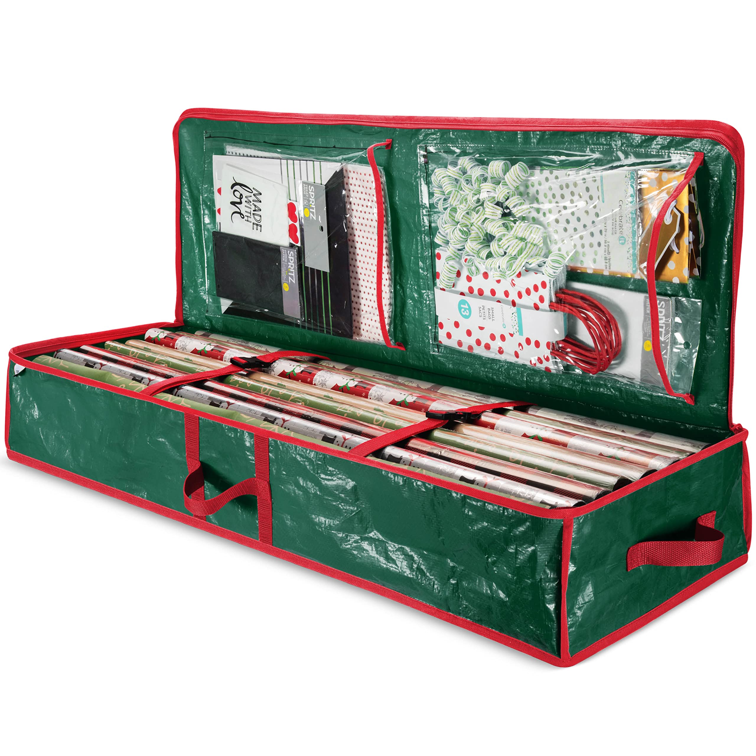 ZOBER Wrapping Paper Storage Containers - 40 Inch Gift Wrapping Organizer Storage W/Interior Pockets - Fits 24 Standard Rolls of Wrapping Paper, Bows, and Ribbons