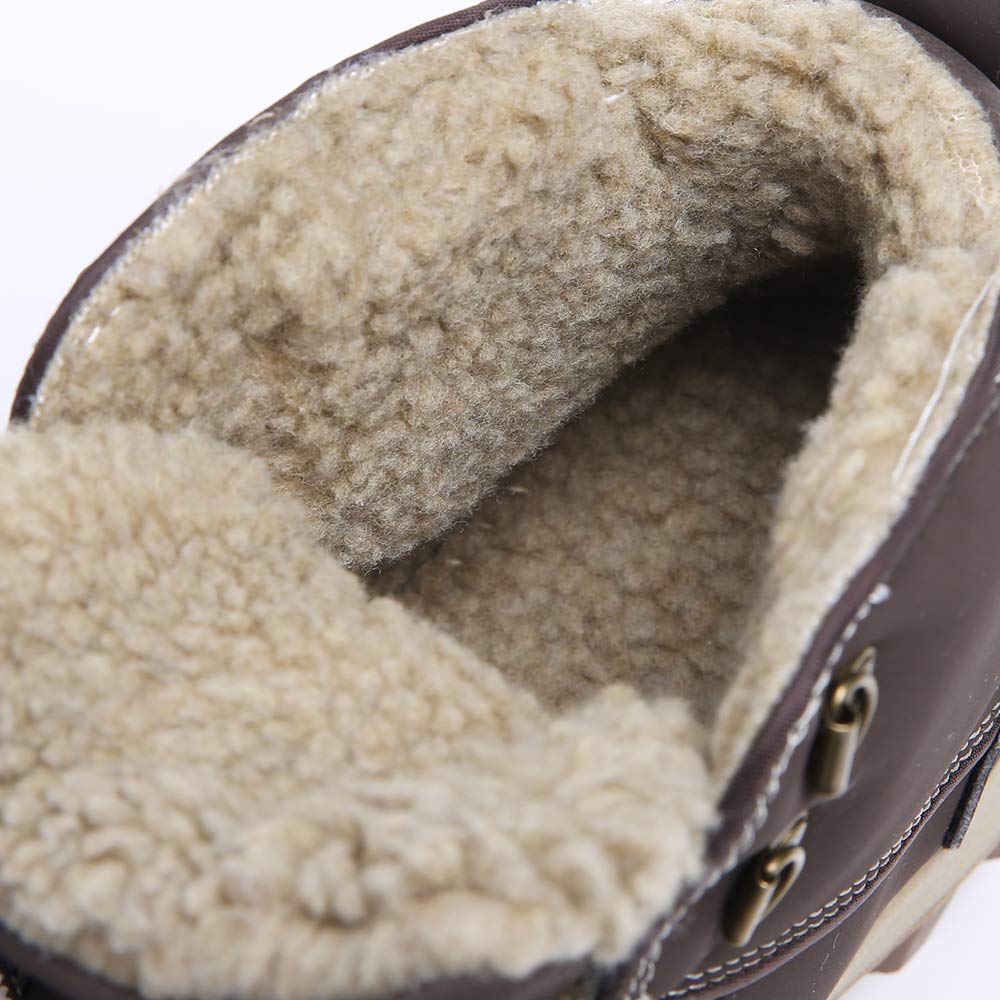 TSIODFO Winter Shoes for Men Cold Weather Snow Boots Insulated Fur Warm Outdoor Hiking Ankle Boots Waterproof Brown size 6.5
