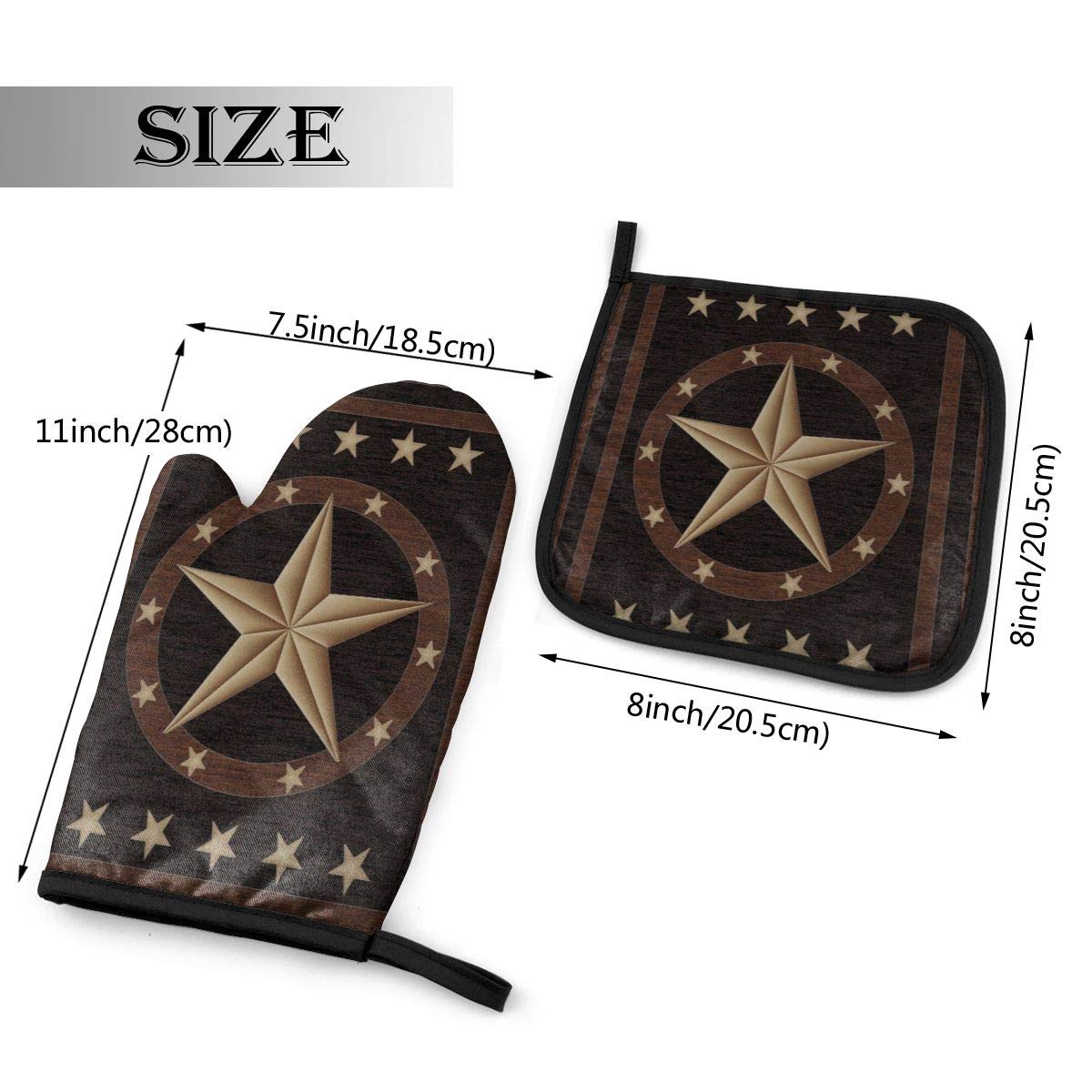 Western Texas Star Heat Resistant Oven Mitts and Pot Holders Set for Kitchen-Soft Cotton Lining with Non-Slip Surface for Safe BBQ Cooking Baking Grilling,Machine Washable