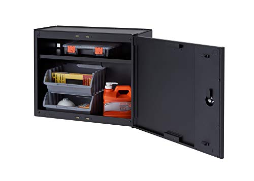 TRINITY 24 Inch Garage Storage Cabinet, 22 Gauge Steel, Wall-Mount, Adjustable Shelf and Reversible Door for Tools, Cleaning Supplies, and More, Black