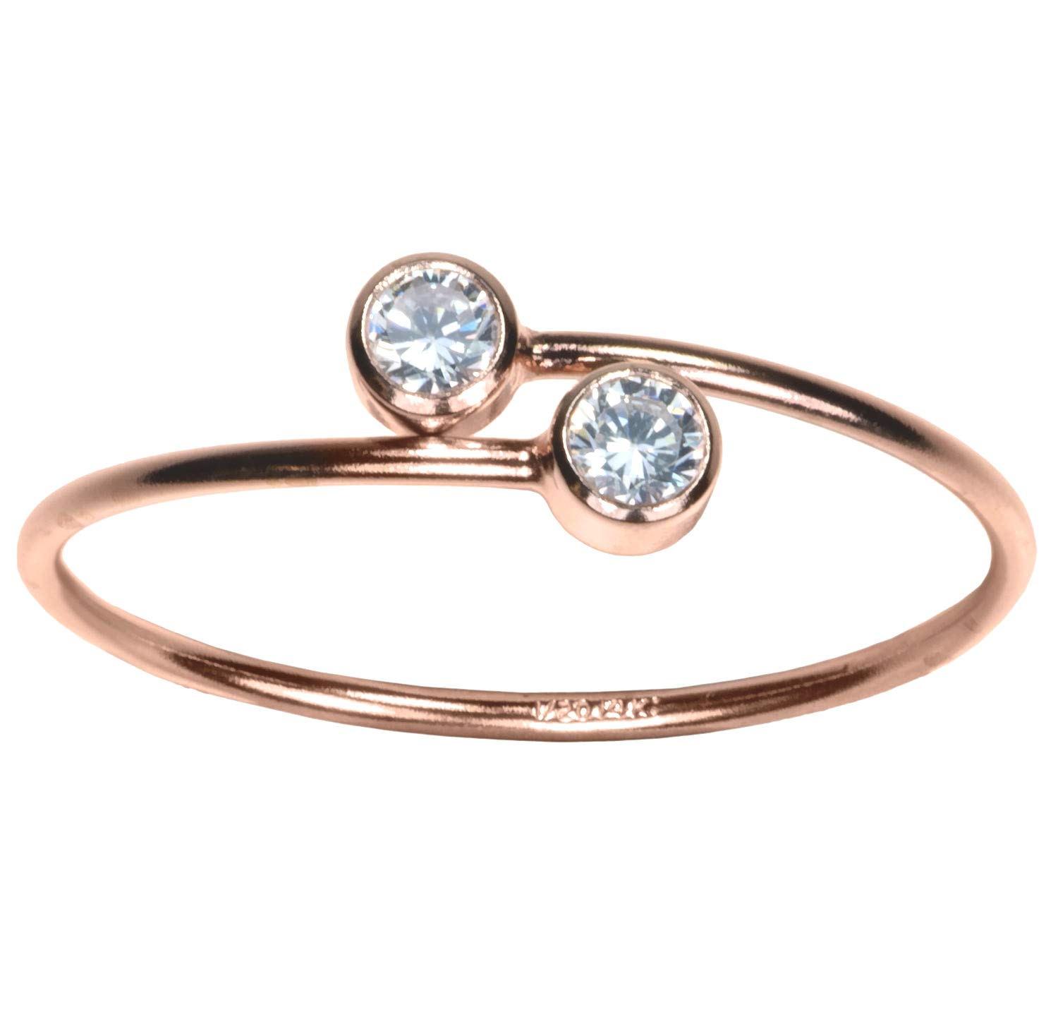 uGems 14K Gold Filled 2-CZ White Adjustable Ring Size 8