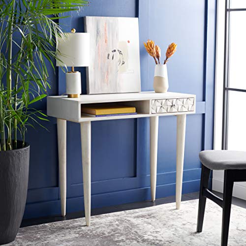 Safavieh Home Office Collection Zinnia White Wash and Silver 1-Drawer Desk, 0