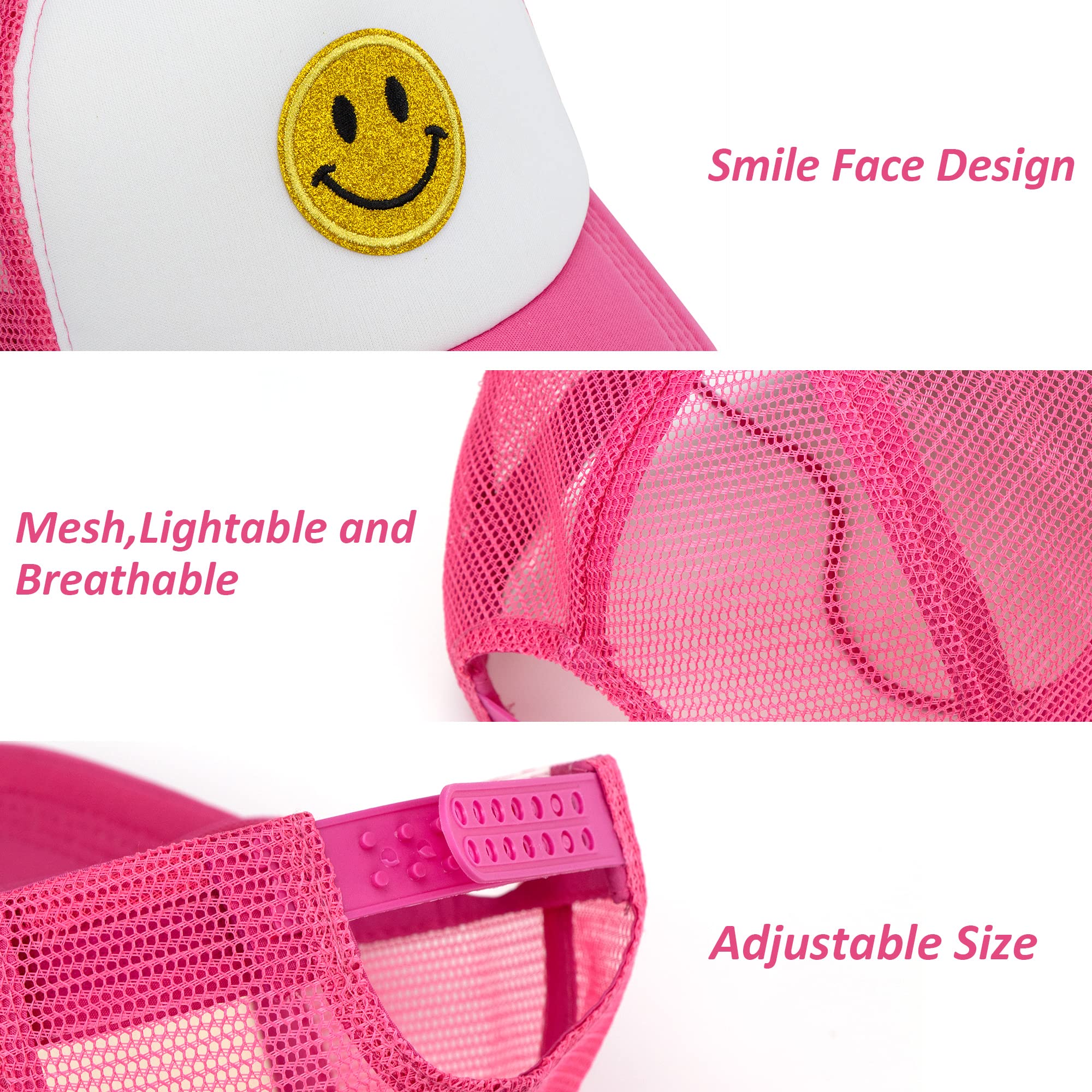 Vikodah Smiley Face Trucker Hats Preppy Style Baseball Hat,Unstructured Dad Cap for Unisex Pink
