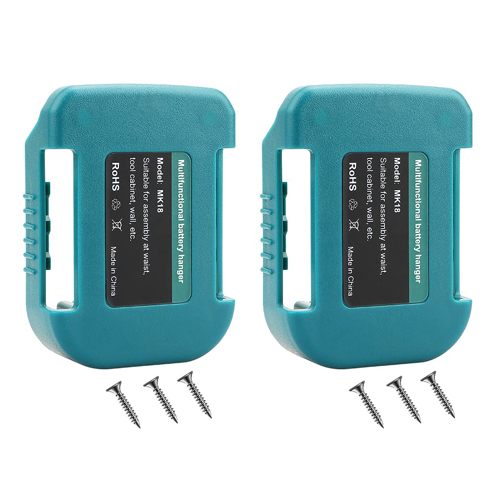 ZLWAWAOL 2 Pack Battery Holder Wall Mount Battery Storage Rack Compatible with Makita/Bosch 18V Lithium Ion Tool Battery BL1860 BL1850 BAT609,（2-Pack Case Blue）