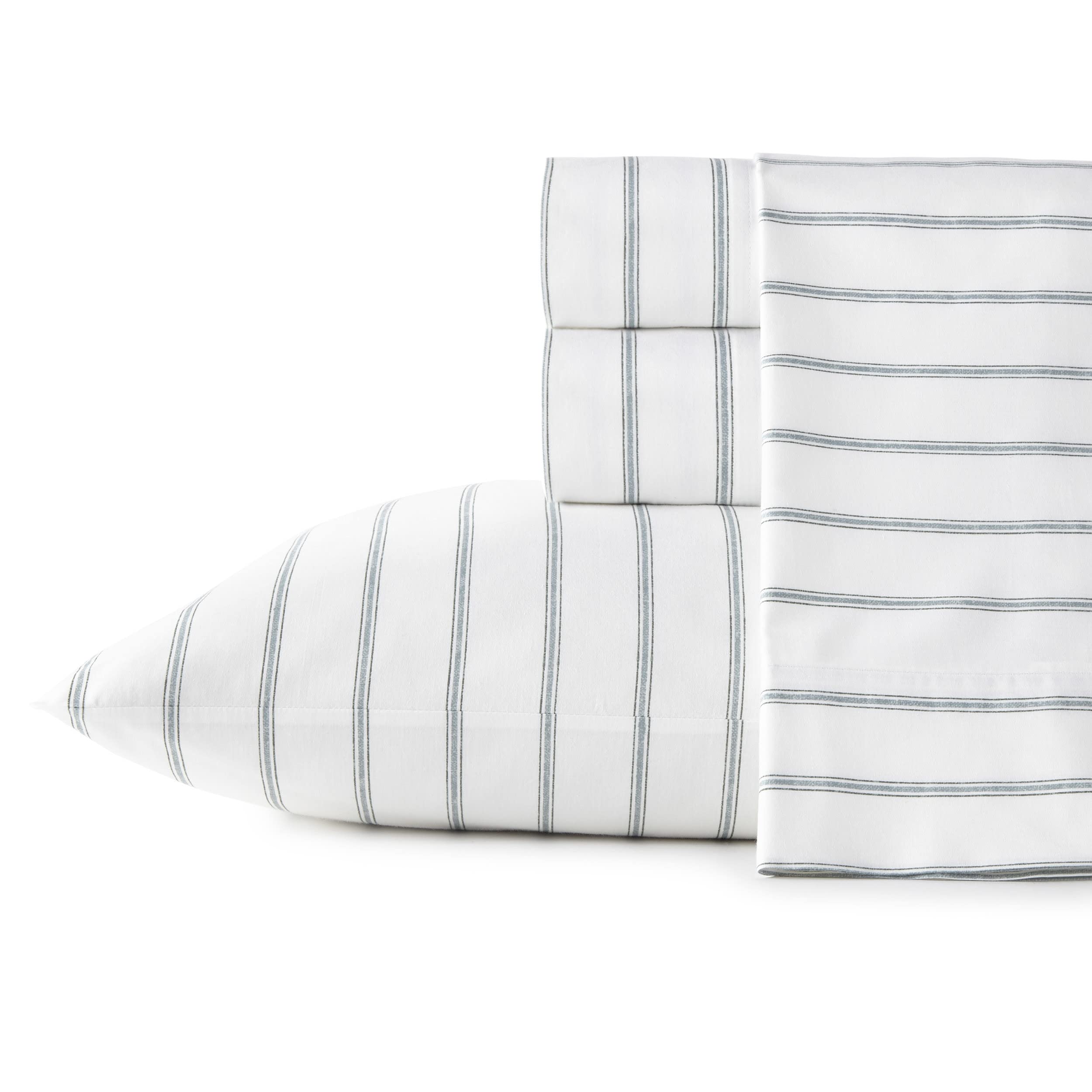 Stone Cottage - Full Sheets, Cotton Percale Bedding Set, Crisp & Cool Home Decor (Trenton Stripe Green, Full)
