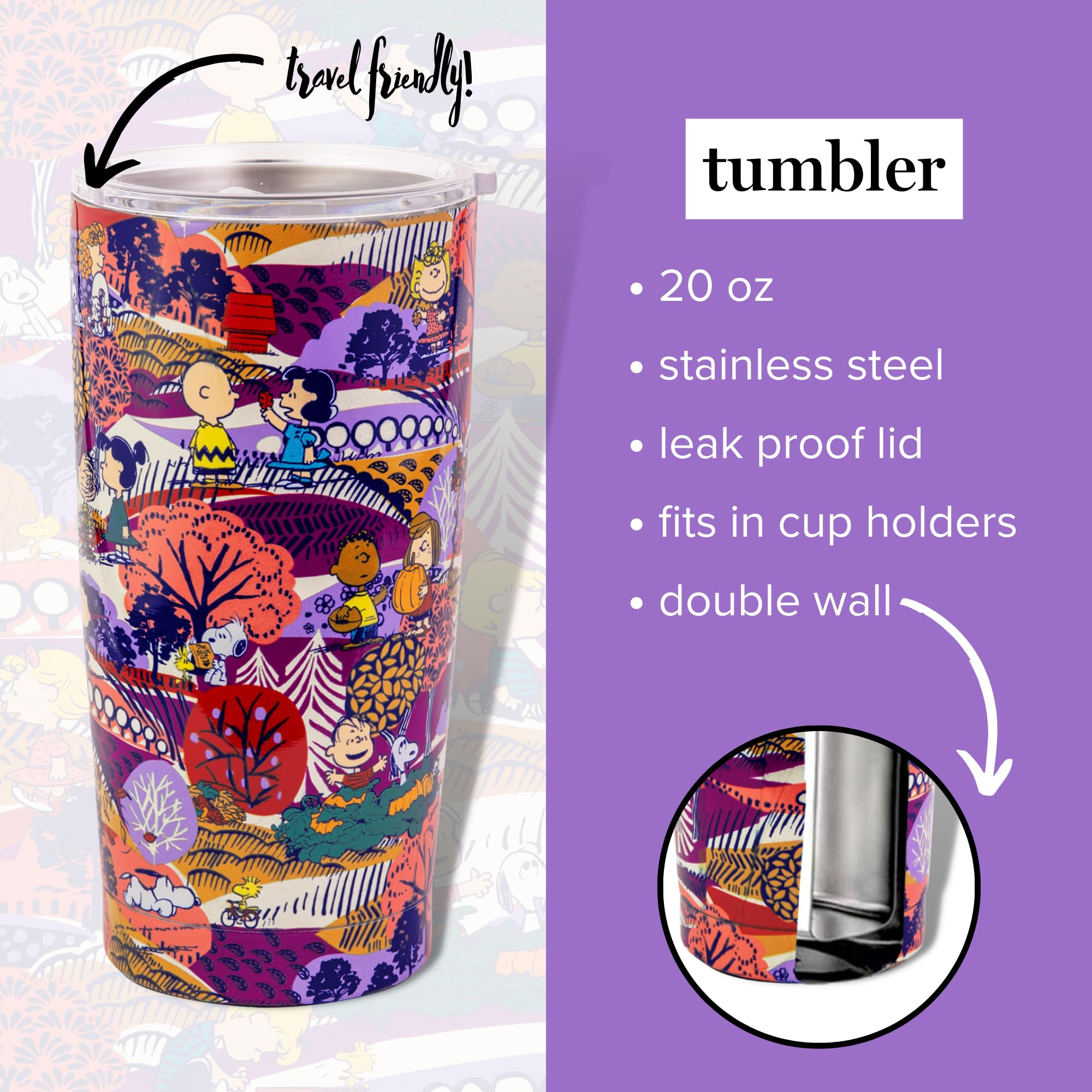 Vera Bradley Insulated Coffee Mug 20 oz, Stainless Steel Travel Cup, Double Wall Tumbler with Lid, Fall For Peanuts