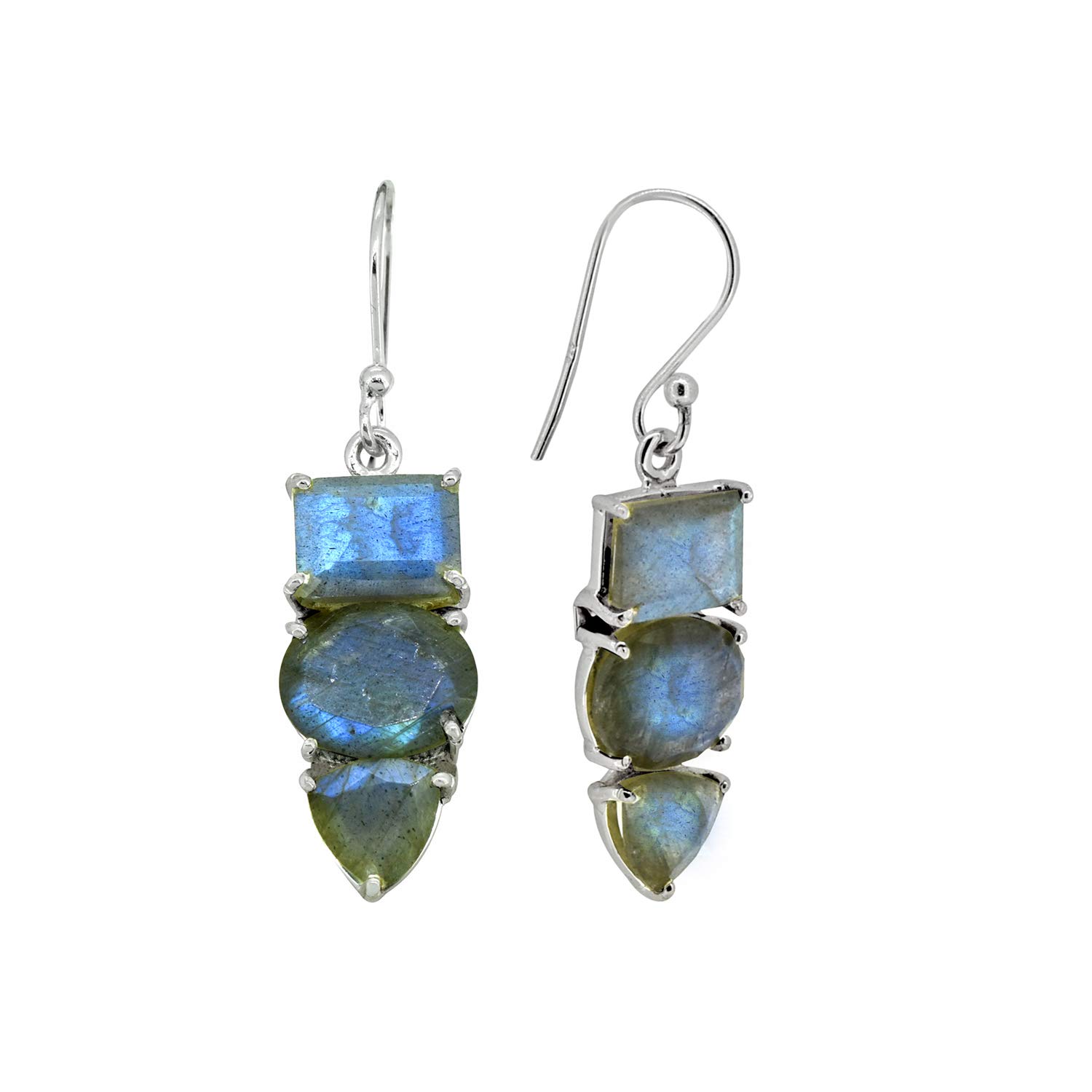 YoTreasure Labradorite Earrings Solid 925 Sterling Silver Blue Fire Gemstone Jewelry for Women