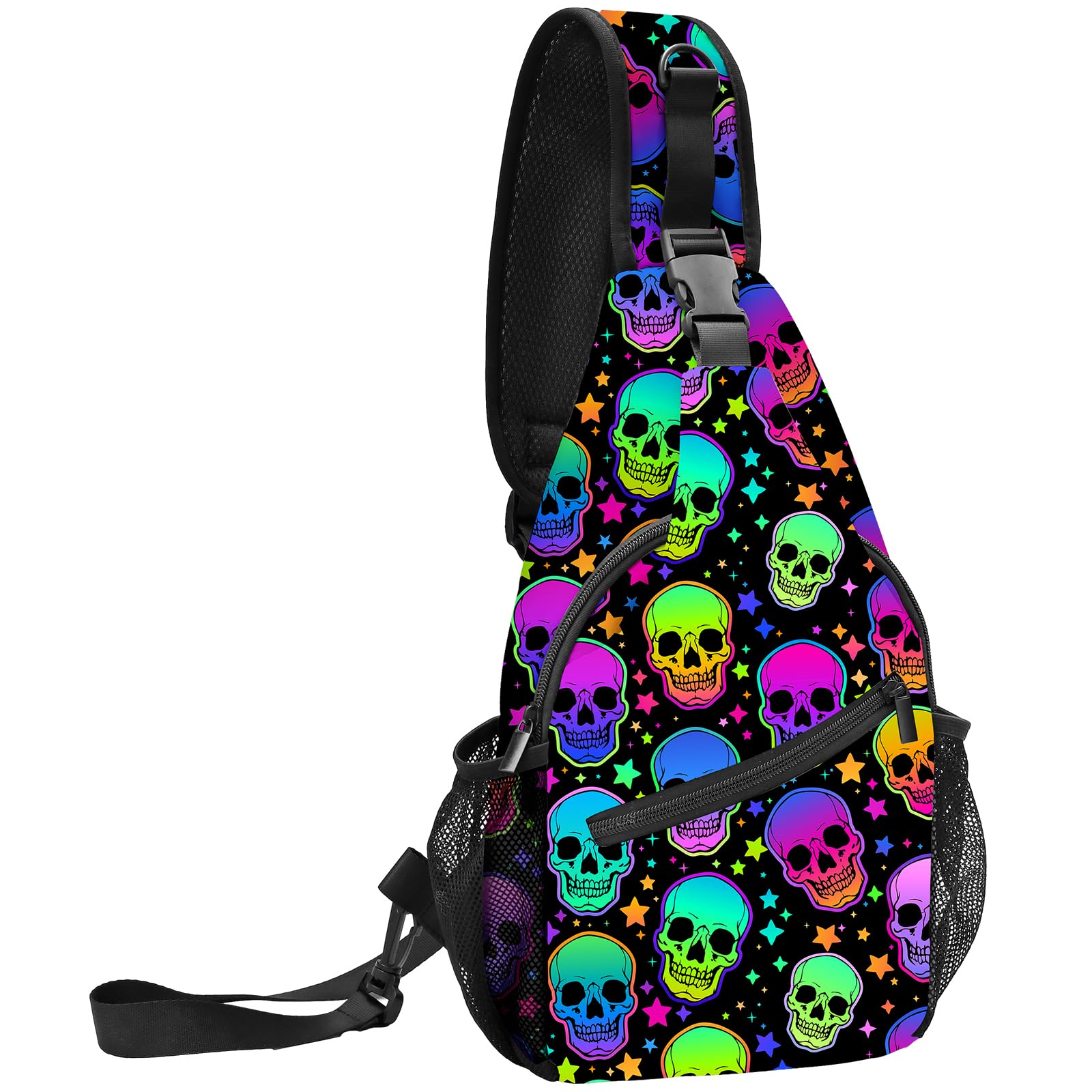 Yrebyou Skull Sling Bag for Women Men Crossbody Strap Backpack Lightweight Waterproof Travel Hiking Daypack Shoulder Bag