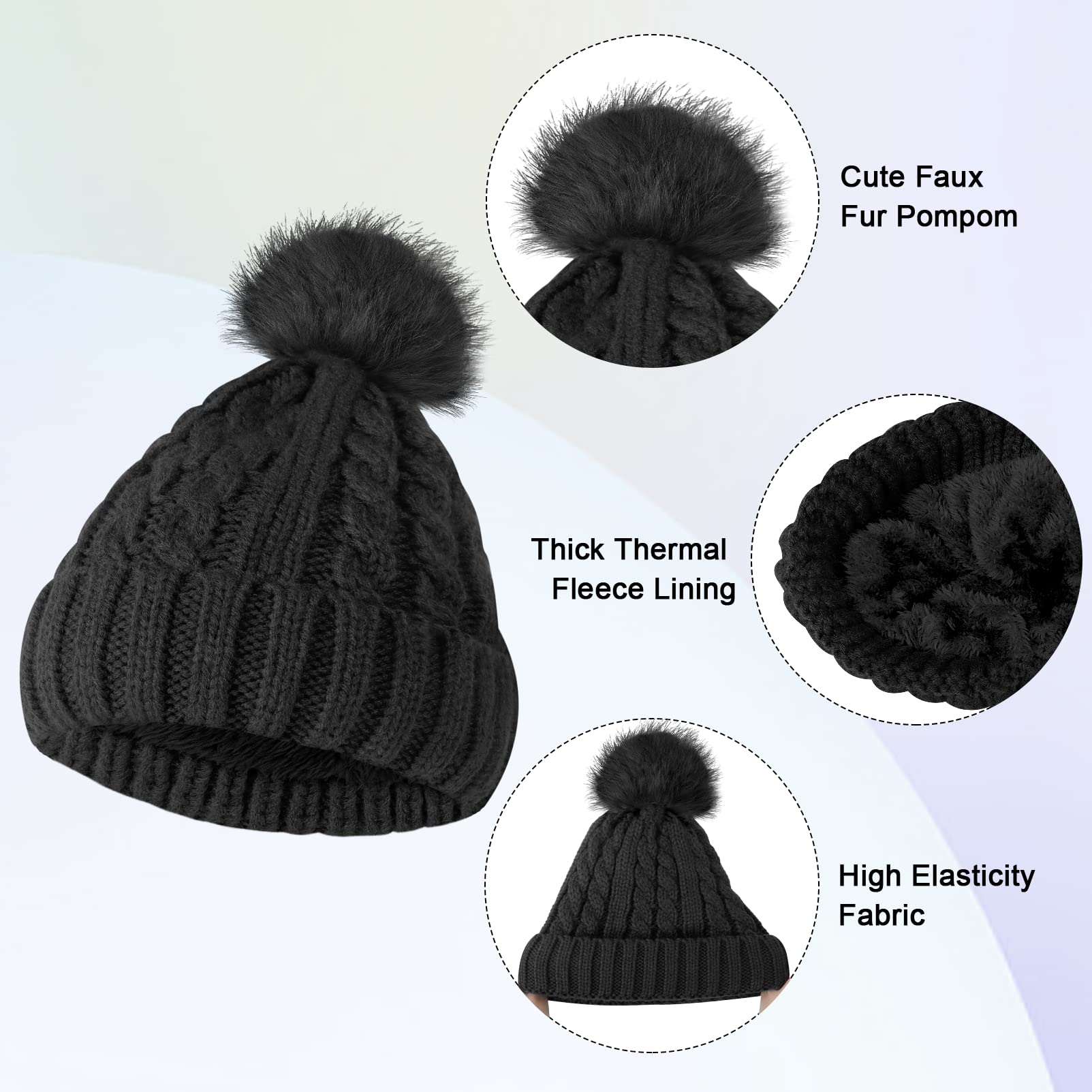 YSense Womens Winter Hat Scarf Glove Set, Warm Fleece Lined Pom Beanie Hat Neck Warmer and Touchscreen Gloves