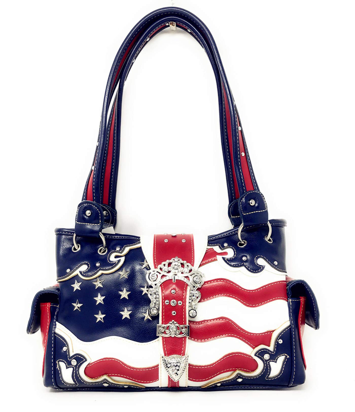 Texas West American Flag Rhinestone Women's Concealed Handbags Purse Wallet Set in Multi-Color (Backpack Set with Wallet)