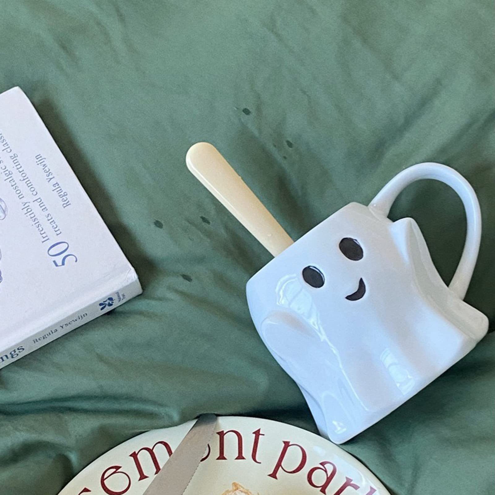 TOKZON Ghost Mug, Halloween Coffee Mug, Cute Ghost Coffee Mug, Ghost Halloween Ceramic Coffee Mug, 14 Fl Oz (1pcs)