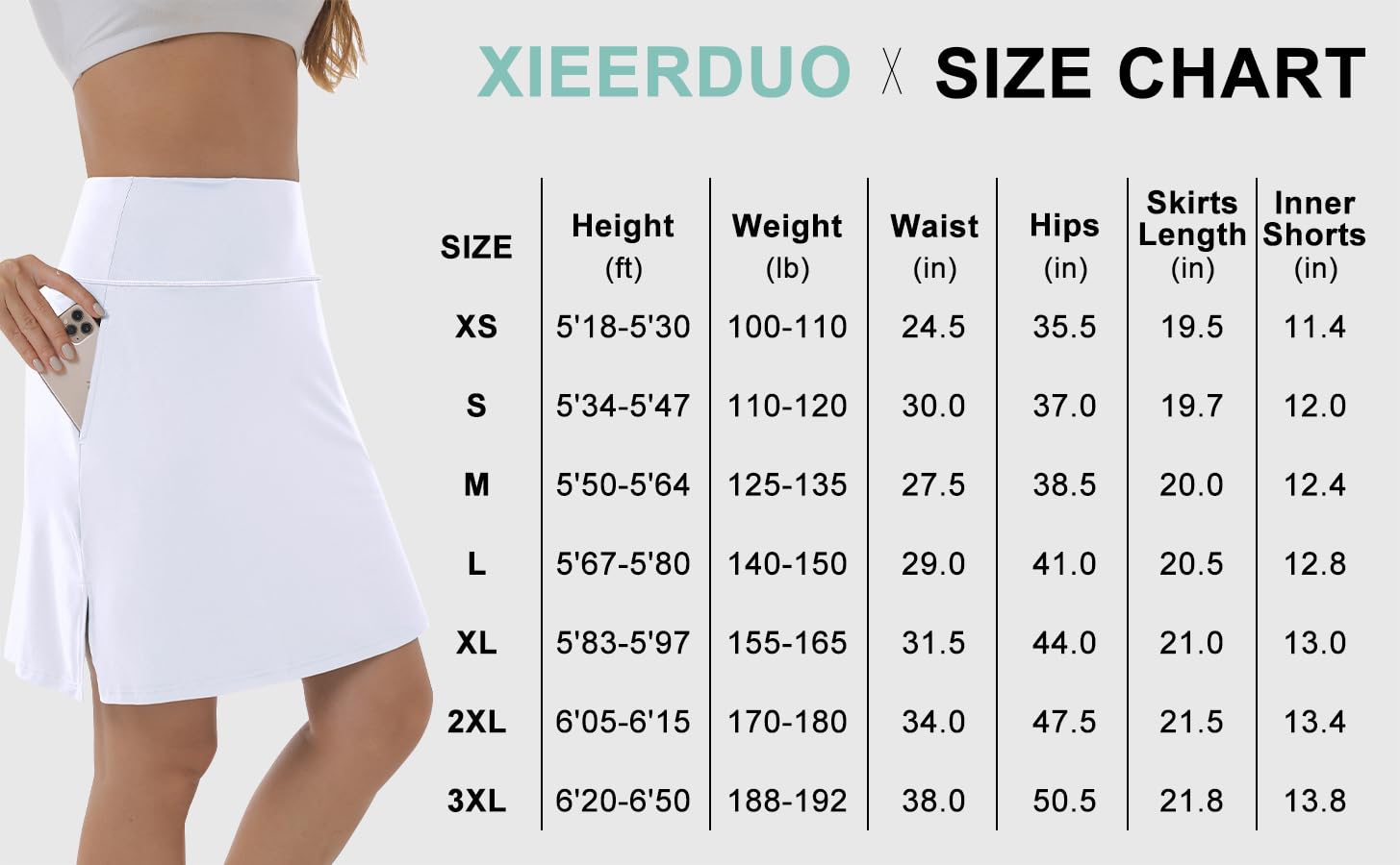 XIEERDUO Women's 20" Golf Skirts Athletic Running Skort Tennis Workout Gym