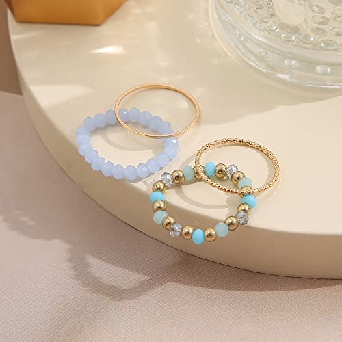 YRlilicc Bohemian Cute Beads Knuckle Stacking Rings for Teen Girls,Women’s Multiple Stackable Beaded Joint Finger Rings Dainty Stack Green Blue Pink Midi Rings Set (Blue)