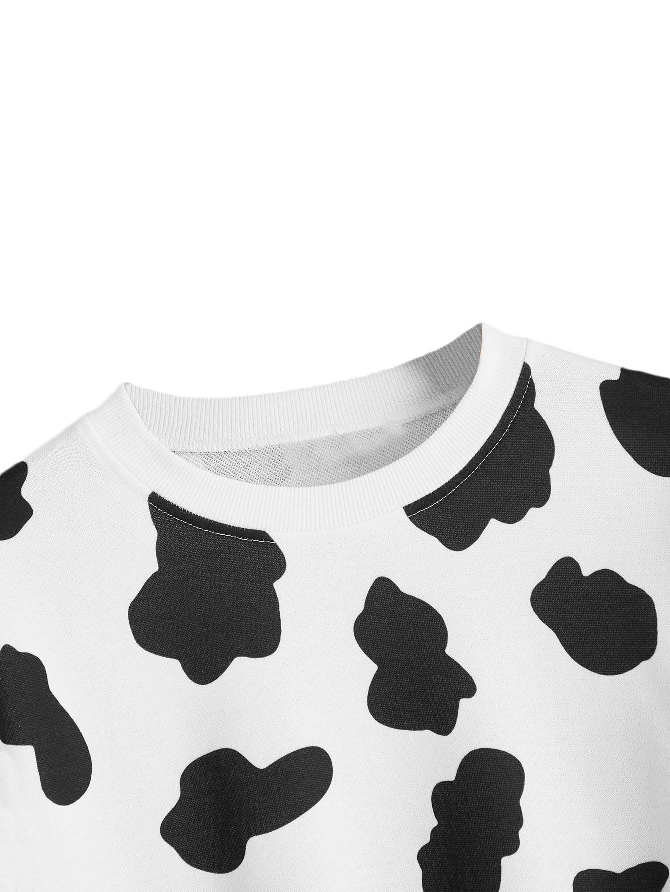 Verdusa Women's Long Sleeve Cow Print Drop Shoulder Pullover Sweatshirt Top Black&White L