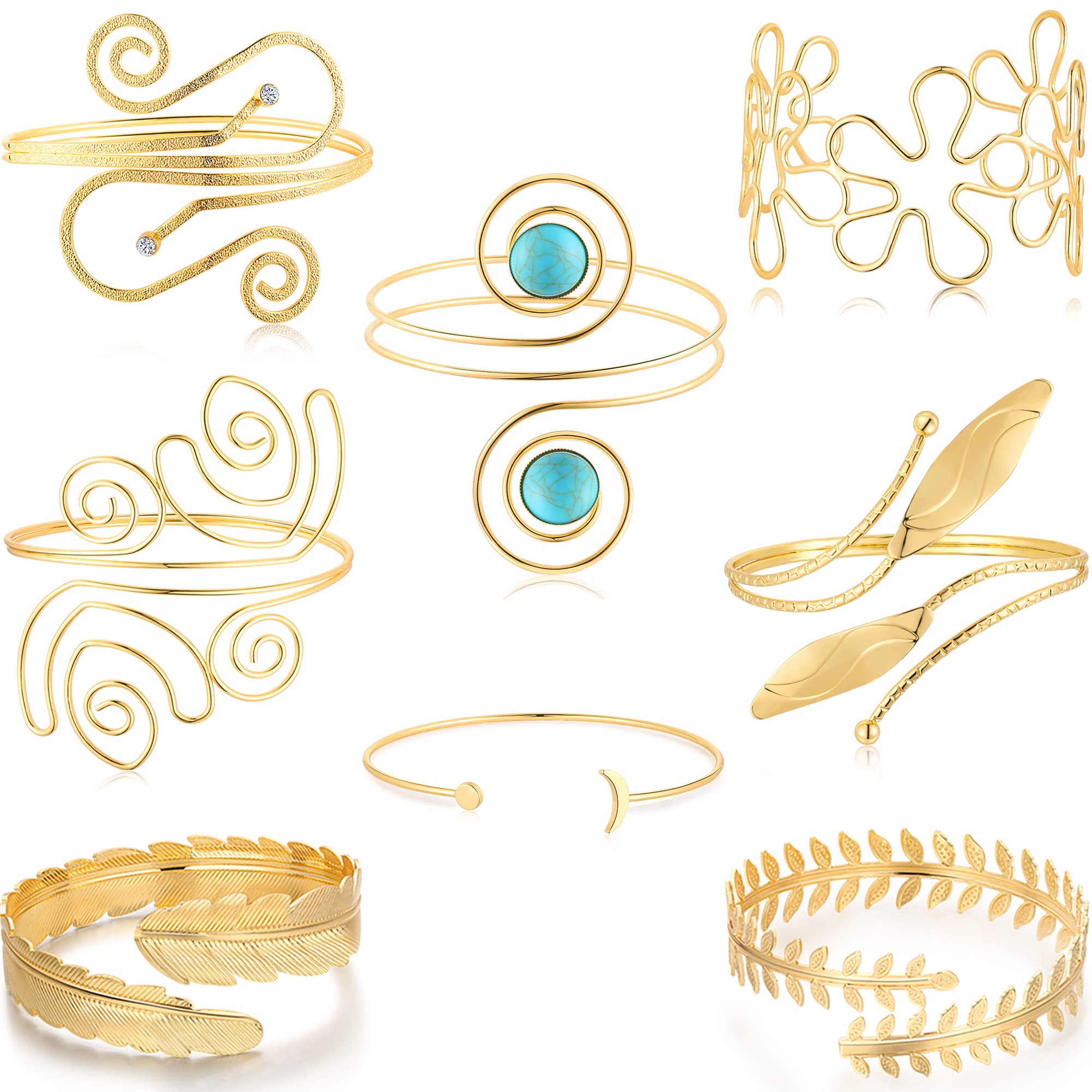 ZOERAY 8 Pcs Arm Cuff Upper Arm Band Arm Bracelet for Women Open Upper Arm Bangle Bracelet Minimalist Gold Adjustable Armlet Armband Set