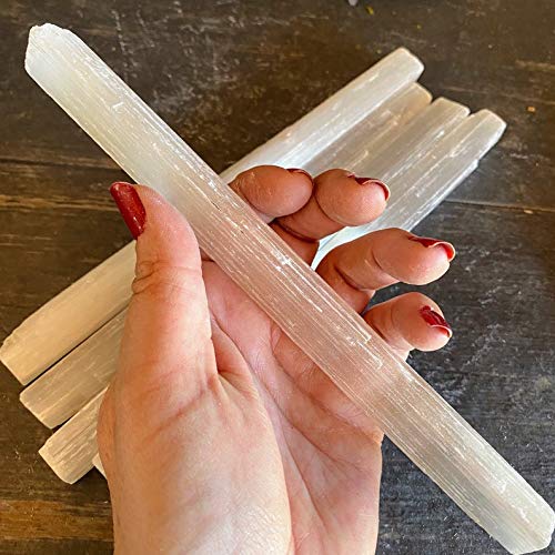 Zenkeeper Selenite Sticks Large 3 Pcs, Natural Selenite Rough Crystal Wands for Reiki Chakra Good Luck Protection and Healing Home Decor
