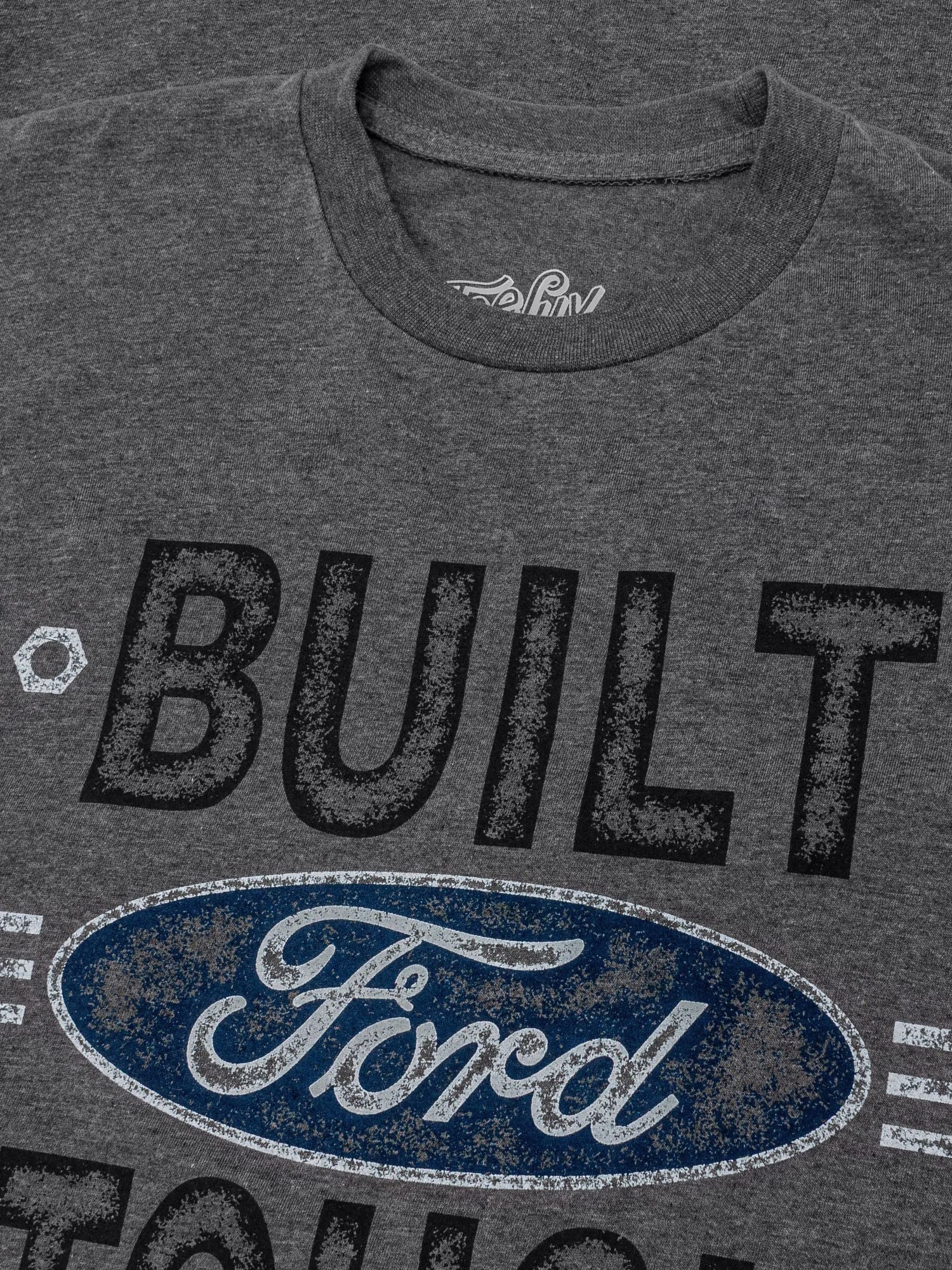 Tee Luv Men's Built Ford Tough Shirt - Faded Ford Logo Deer Skull T-Shirt (Graphite Heather) (L)