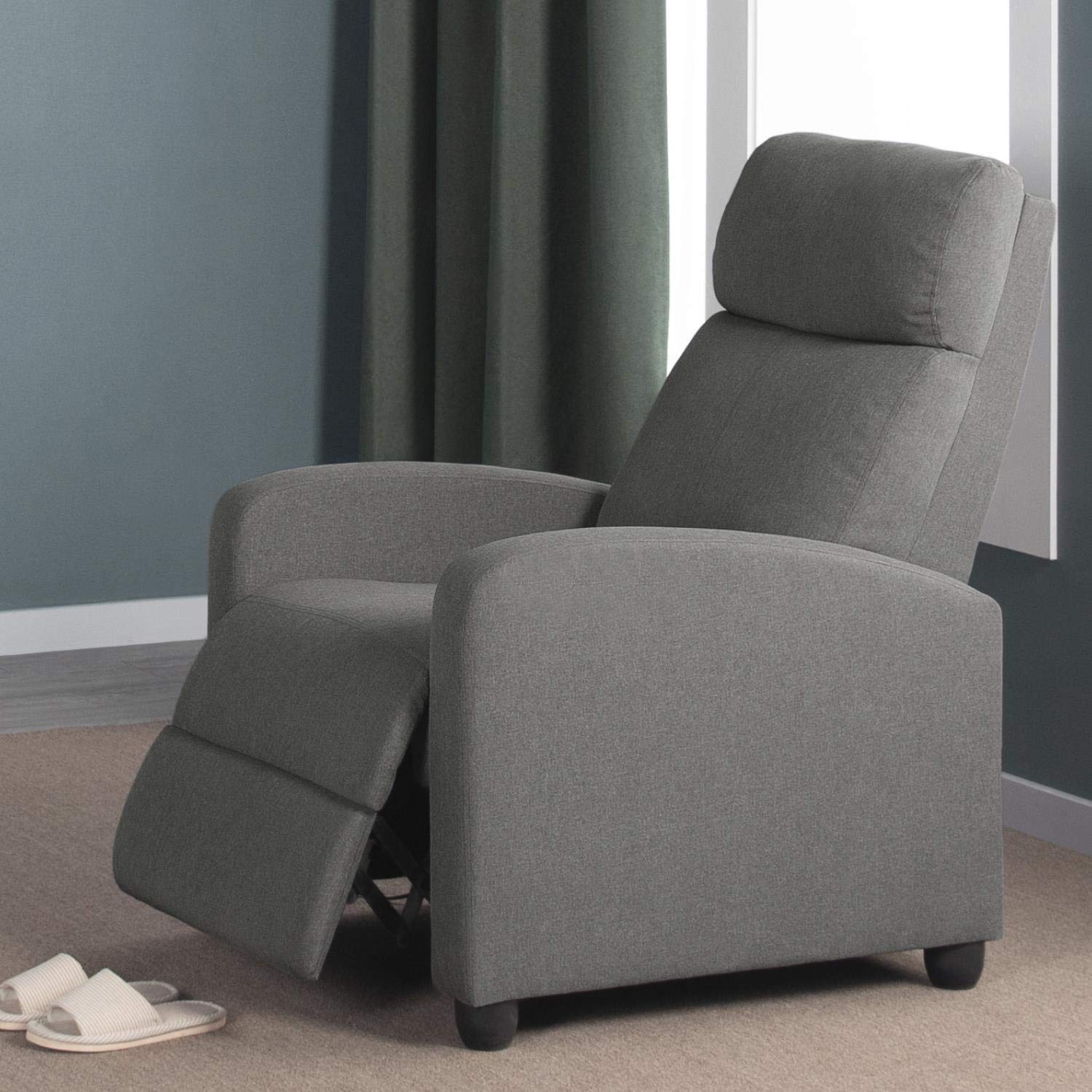 Topeakmart Fabric Recliner Sofa Push Back Recliner Chair Adjustable Modern Single Reclining Chair Upholstered Sofa with Pocket Spring Living Room Bedroom Home Theater Light Grey