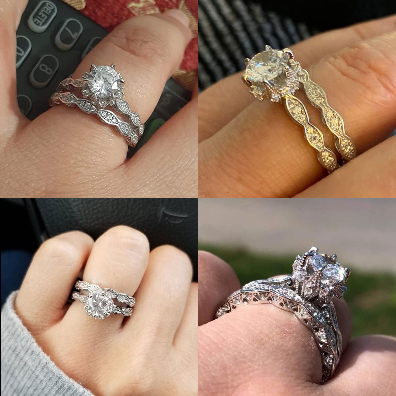Wuziwen 4Ct Womens Wedding Ring Sets Cubic Zirconia CZ Sterling Silver Wedding Sets for Women Size 7