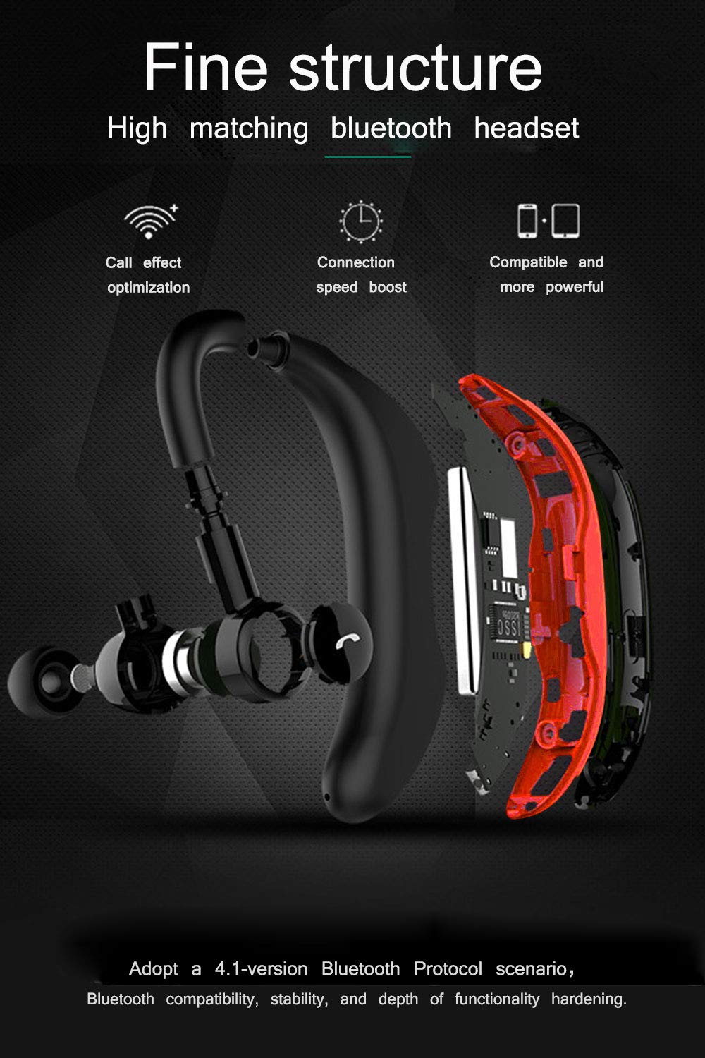 SLuB True Wireless Bluetooth Single Earbud with Microphone 17-18 Hours Playtime Noise Cancelling Waterproof Ear-Hook Sport Headset for Cell Phone(Red)