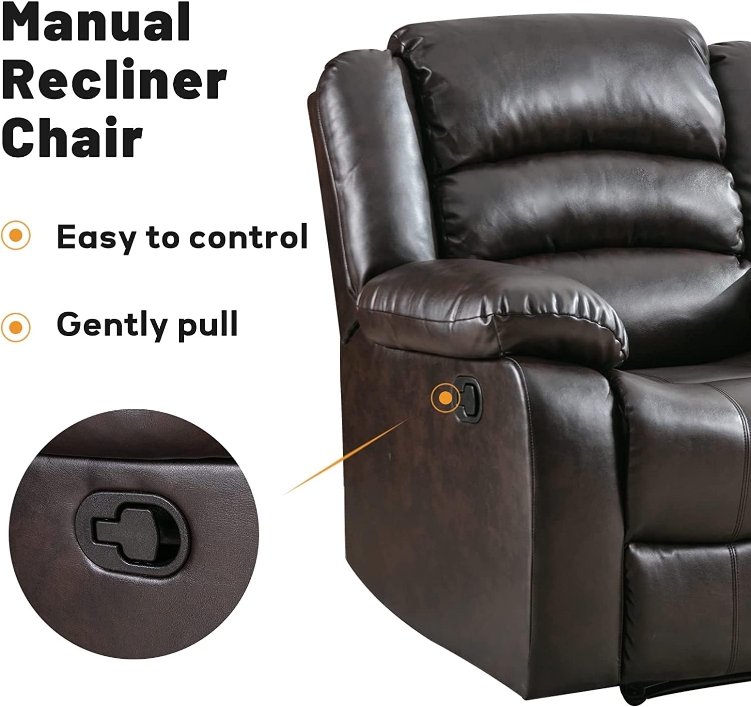 Phoenix Home PU Leather Manual Chair Recliner, Brown