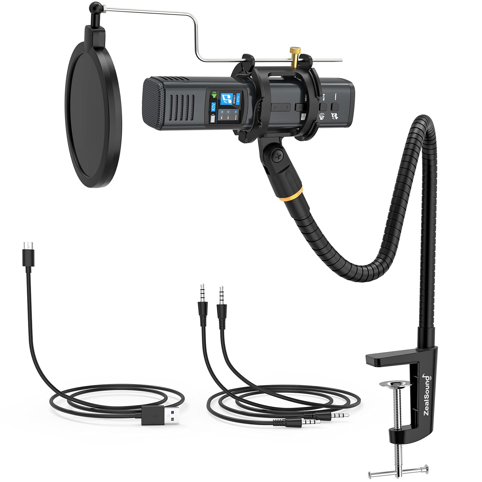 ZealSound Studio Microphone, Condenser Recording Microphone for Phone & Computer Mac Tablet, Metal DJ Mixer Mic with Gooseneck Arm Clamp Mount for Singing Podcasting Streaming YouTube TikTok Videos