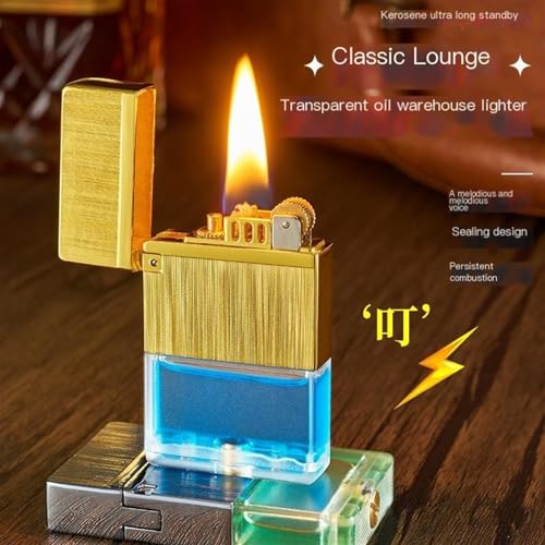 Retro Grinding Wheel Ignition Lighter Transparent Can Kerosene Lighter Metal Refillable Kerosene Lighter Classic Retro Big Steel Sound Candle Camping Kitchen Gift for Men (Color : C3)