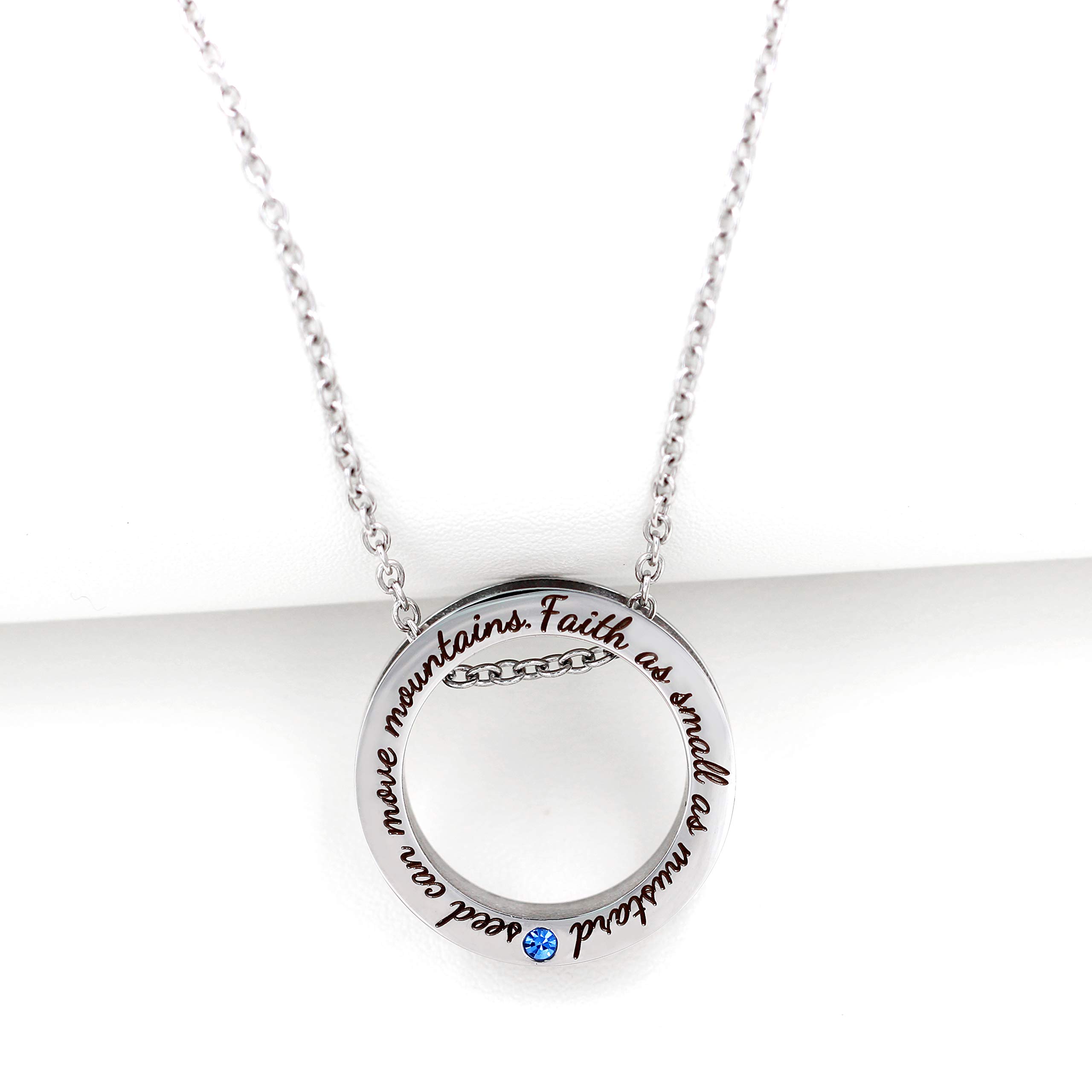Uloveido Stainless Steel Circle Round Ring Necklace Christian Jewelry Engraved Faith As Small As A Mustard Seed Can Move Mountains Y958 (Heart Seed)
