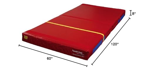 Tumbl Trak Folding Practice Mat, 5ft x 10ft x 8in, Crash Pad for Gymnastics, Cheerleading, Dance and Martial Arts (Red)