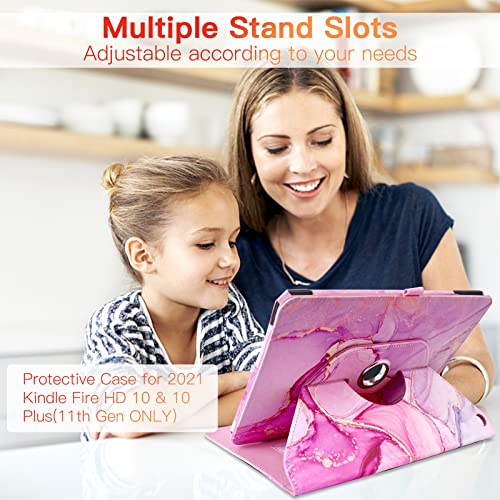 ZoneFoker All New Kindle Fire HD 10 Tablet & Fire HD 10 Plus (11th Generation, 2021 Released) Cover Case, 360 Protection Multi-Angle Viewing Stand Auto Sleep/Wake with Card Slots - Marble Rose Gold