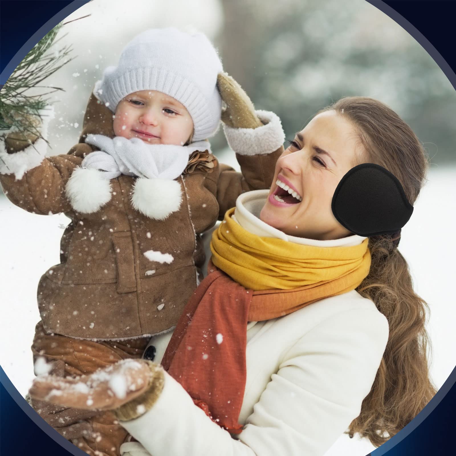 Winter Ear Muffs Unisex Foldable Ear Muffs Winter Ear Warmers Fleece Knits Behind the Head Ear Covers for Women Men Cold Weather (Black, 3 Pack)