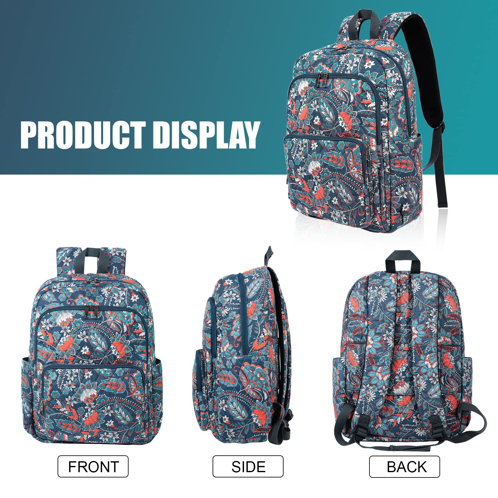 Searock Womens Quilted Backpack Large Cotton Traveling Dackpack Lightweight College Bookbag with Trolley Sleeve Black White