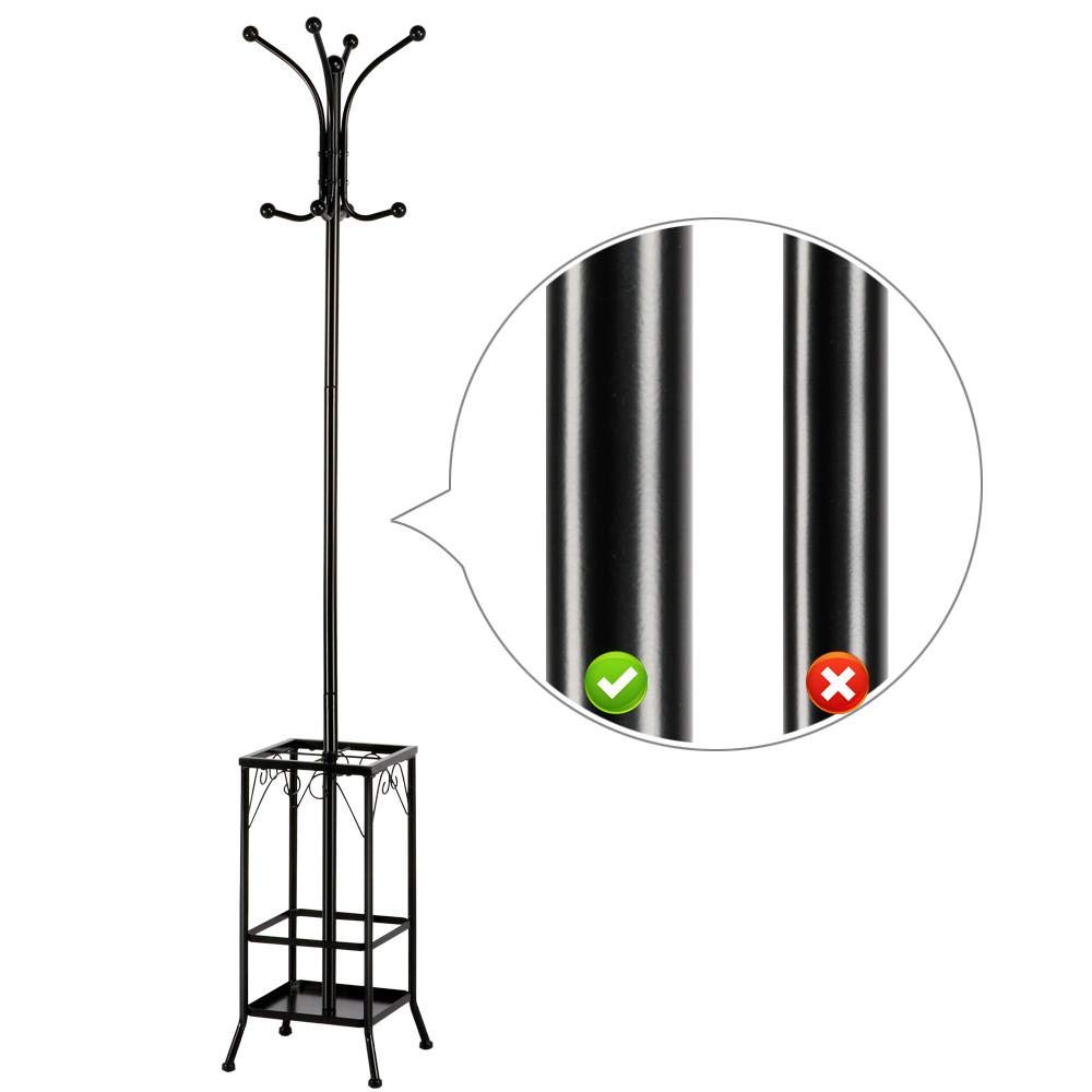 Topeakmart Free-standing Coat Hanger/Holder w/ 8 Hooks and Stand/Base Entryway Clothes Hall Tree Hat Hanger Umbrella Holder for Home/Office,Metal, Black