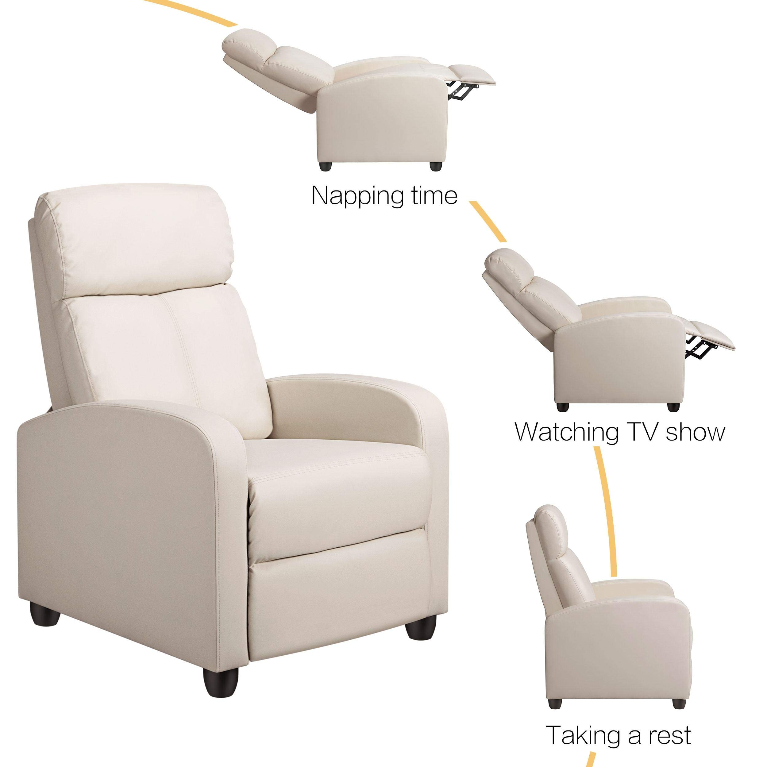 Topeakmart Single Recliner Chair Padded Seat PU Leather Recreation Room Sofa Reclin Home Theater Chair (Beige)